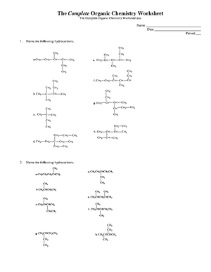Organic Chemistry work sheet with Answers - The Complete Organic ...