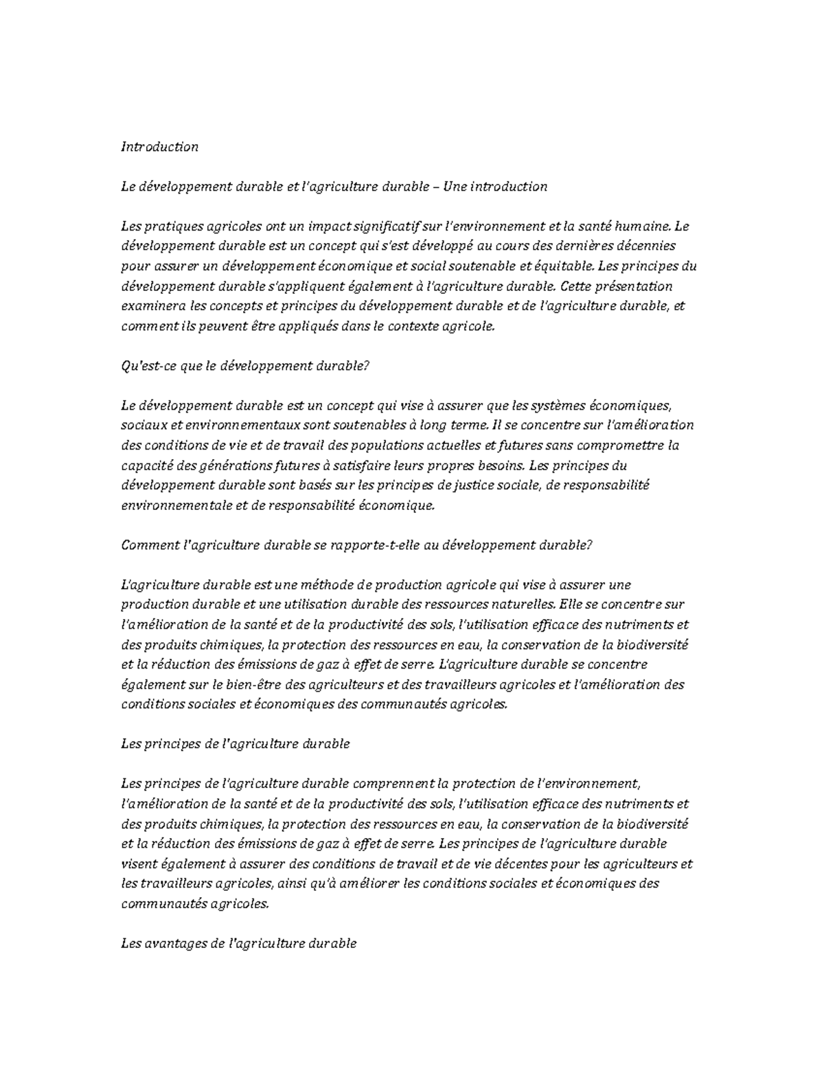 Sustainable Agriculture Study Notes - Introduction Le développement ...