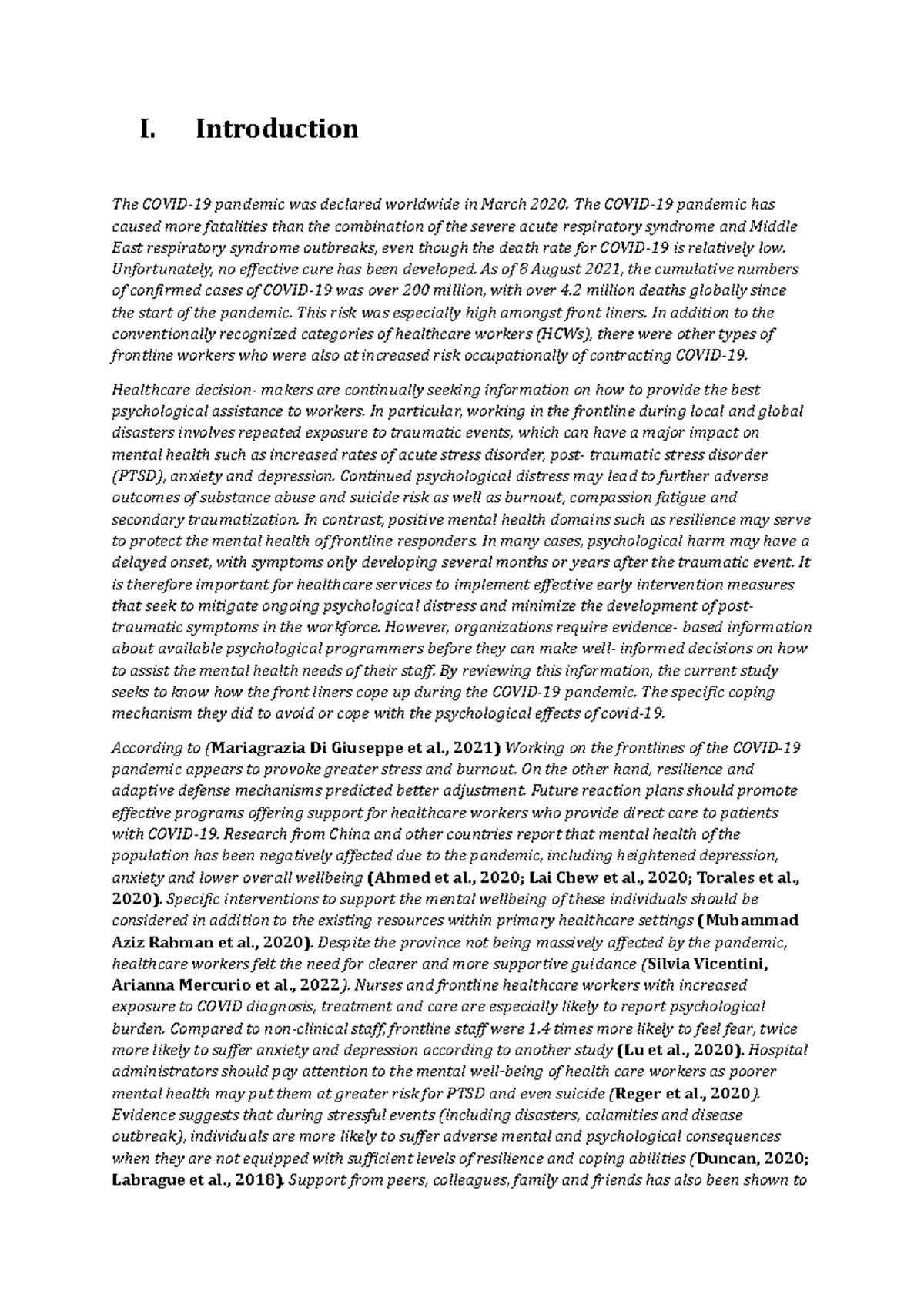 Chapter 1-Introduction-Manlimos, Btled-HE-1B - I. Introduction The COVID-19 pandemic was ...