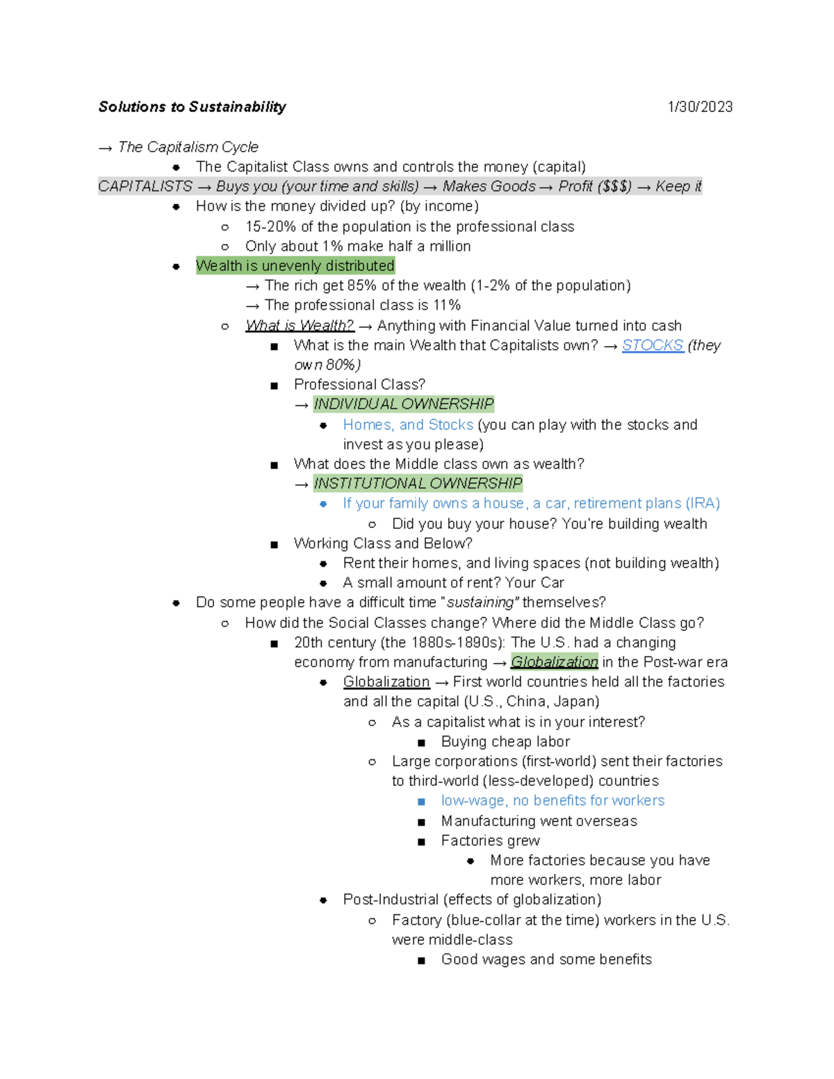 SUS. SOC Week 4 Notes - A continued Analysis of the Capitalism Cycle ...