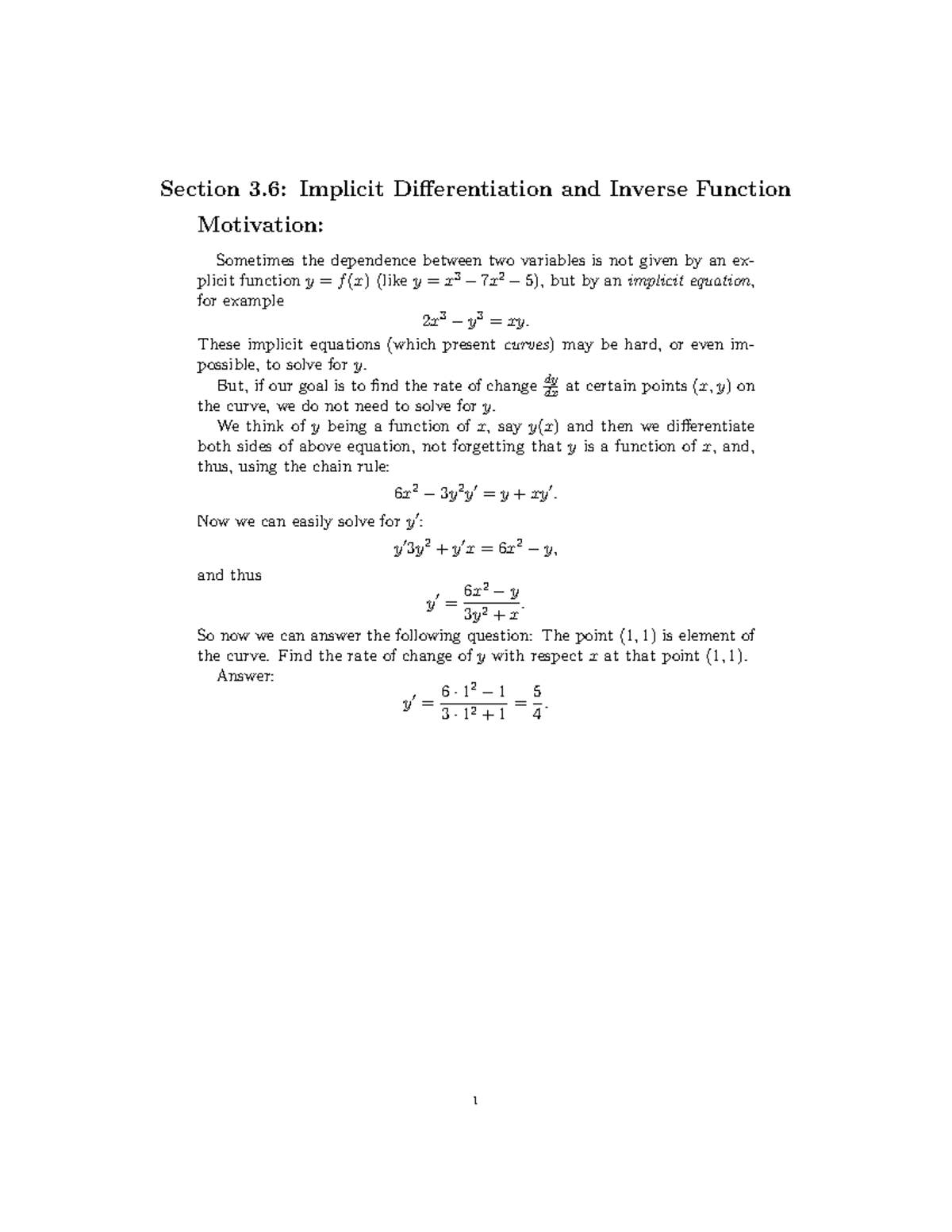 14section 3 - notes - Section 3: Implicit Differentiation and Inverse ...