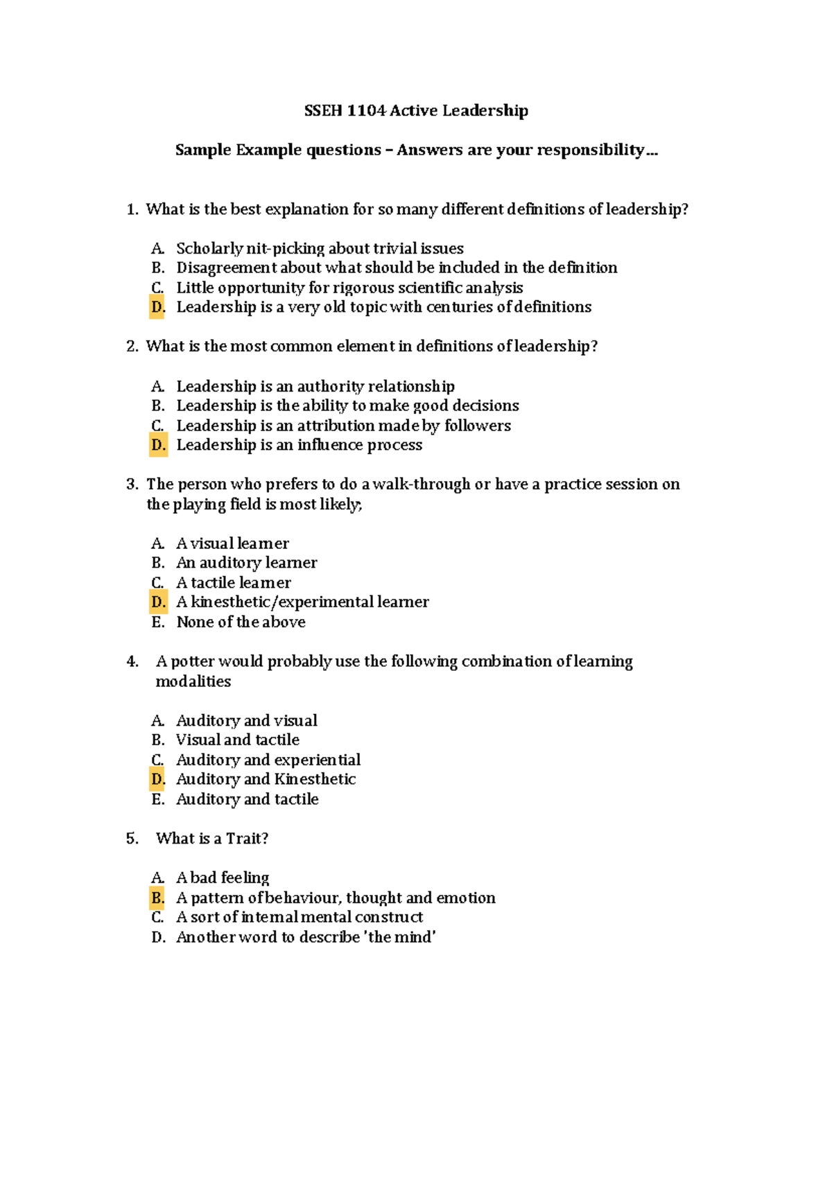 Exam 2018, questions - SSEH 1104 Active Leadership Sample Example ...