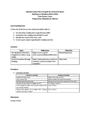 Lesson Plan in Macro Skills Activity 1 - Detailed Lesson Plan in ...