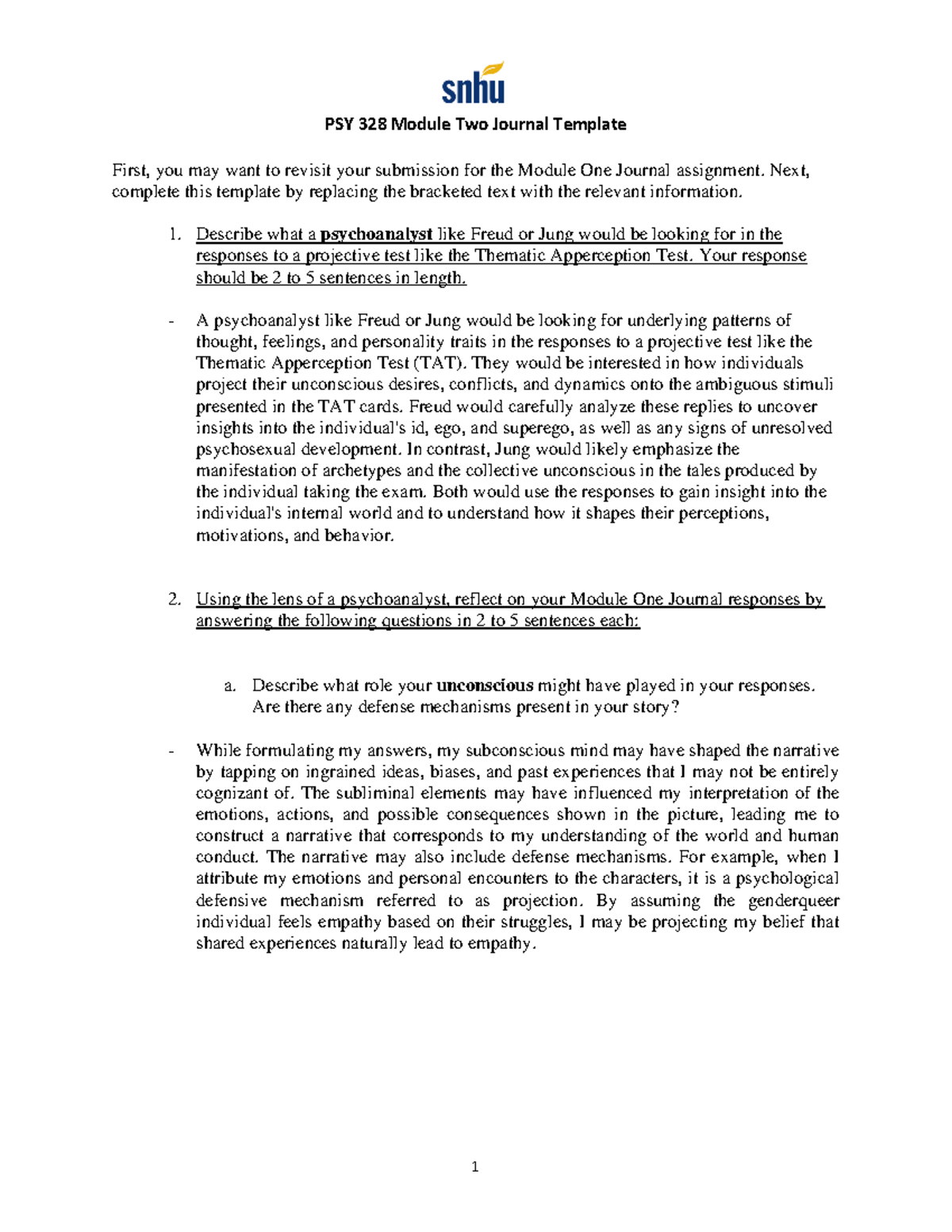Module Two Journal-PSY328 - 1 PSY 328 Module Two Journal Template First ...