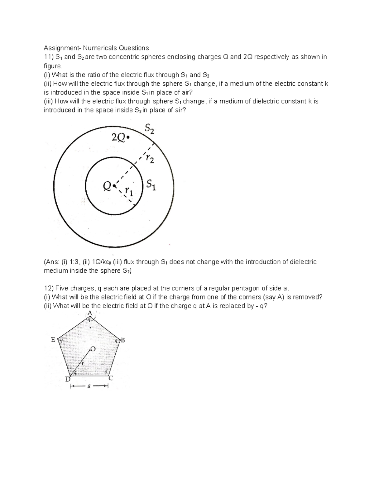 Assignment- Numericals Questions- electrostatics 11-25 - Assignment ...