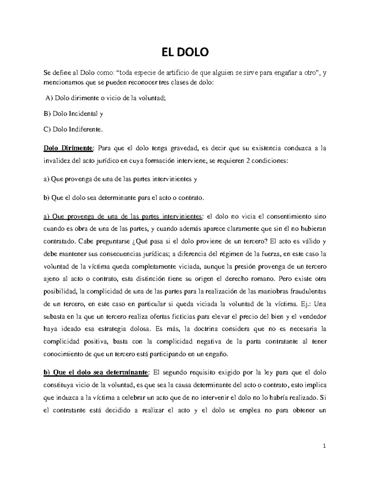 DOLO Y Culpa Corregido - EL DOLO Se define al Dolo como: “toda especie ...