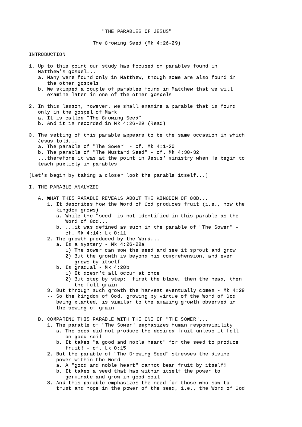 PAR-18-The Growing Seed - "THE PARABLES OF JESUS" The Growing Seed (Mk ...