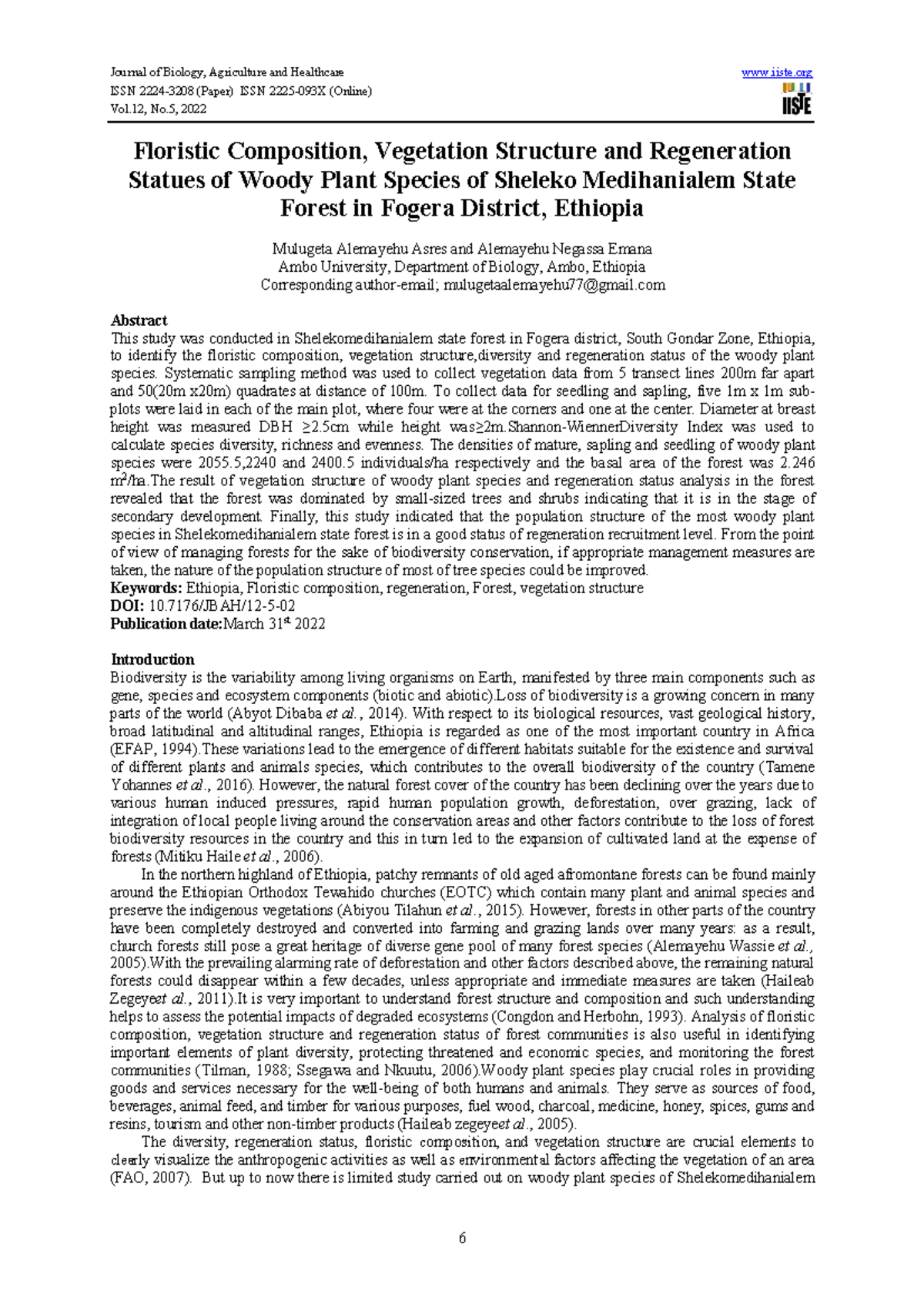Floristic Composition, Vegetation Structure and Regeneration ...