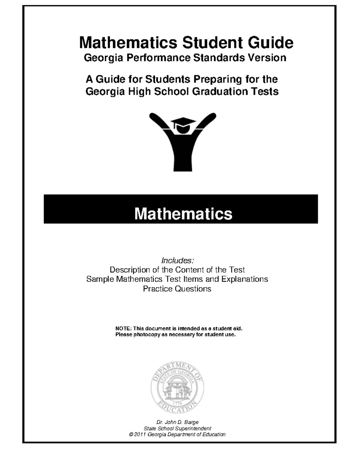 Ghsgt Math Student Guide GPS August 2011 - Dr. John D. Barge State ...