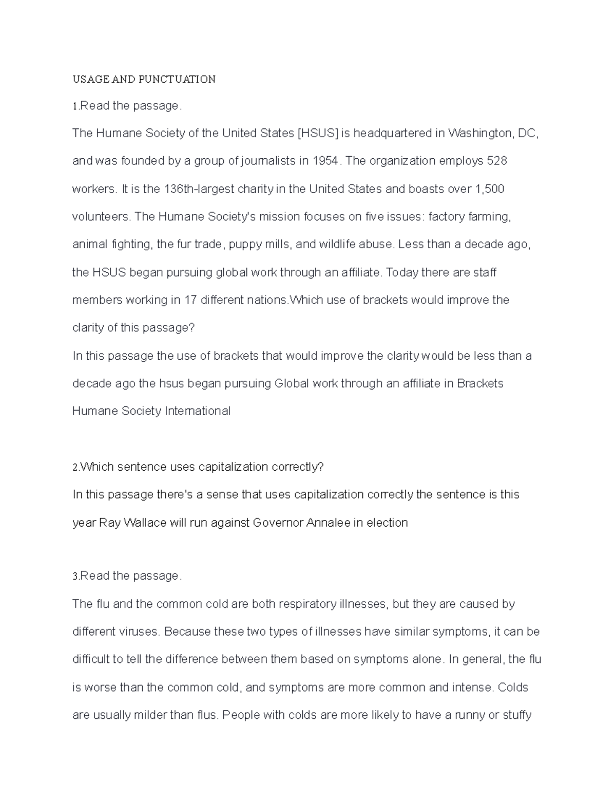 Worksheet 6 - USAGE AND PUNCTUATION - USAGE AND PUNCTUATION 1 the ...