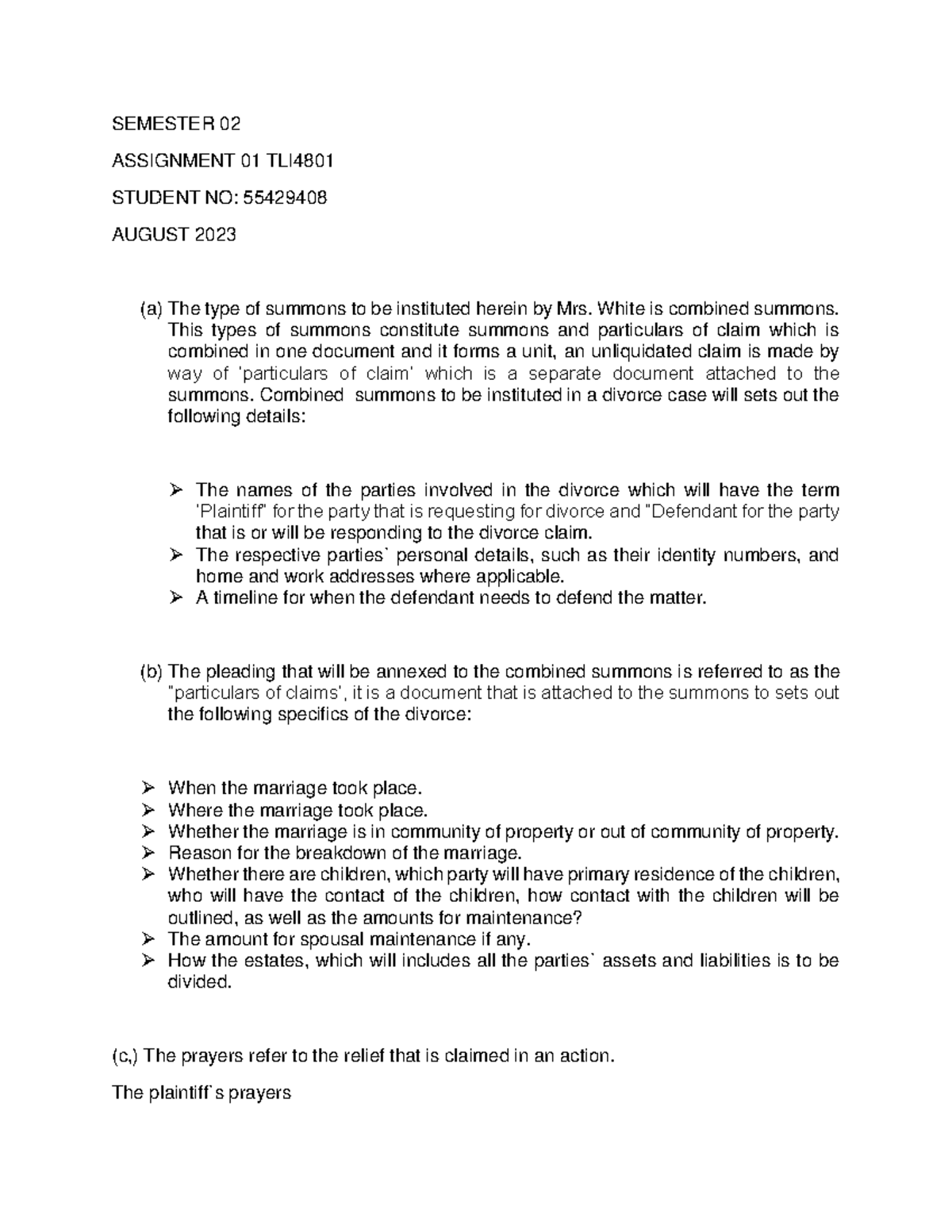 TLI4801 ASSIGNMENT 01 100% - SEMESTER 02 ASSIGNMENT 01 TLI STUDENT NO: 55429408 AUGUST 2023 (a ...