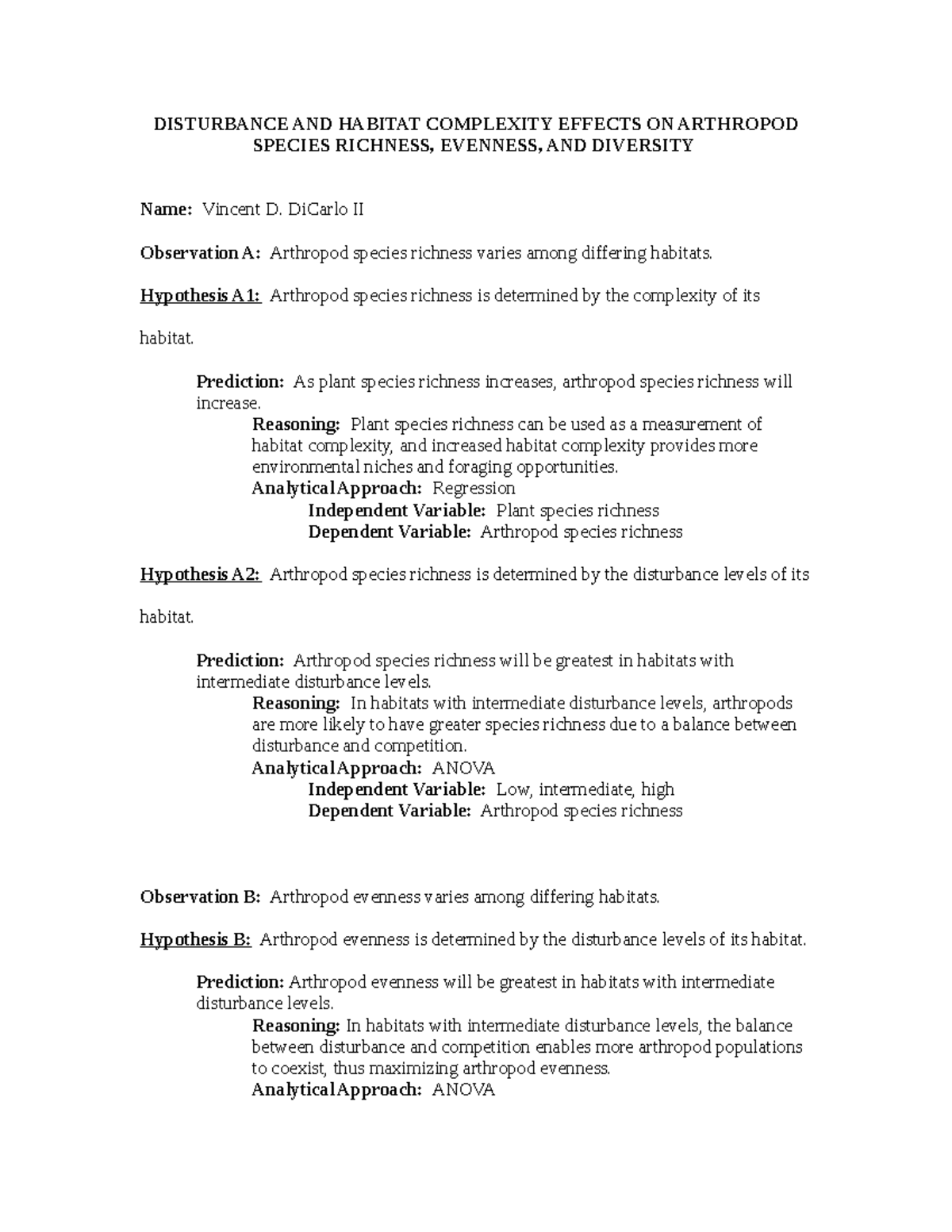 Disturbance and Habitat Complexity Lab Report - DISTURBANCE AND HABITAT COMPLEXITY EFFECTS ON ...