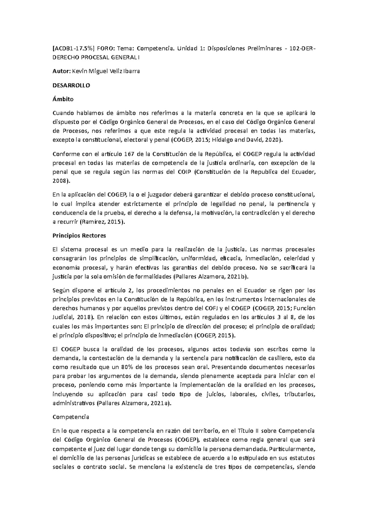 FORO - Tema - Competencia Unidad 1 Disposiciones Preliminares - [ACDB1 ...