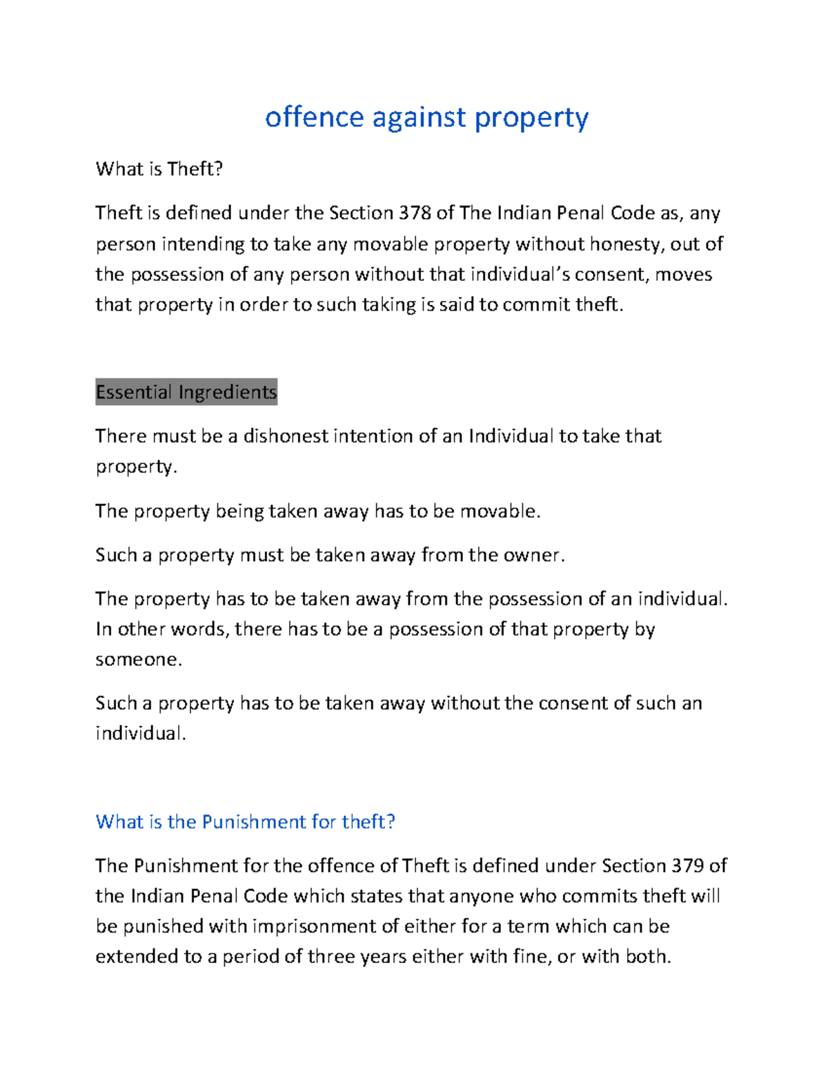 Theft Extortion Robbery - offence against property What is Theft? Theft ...