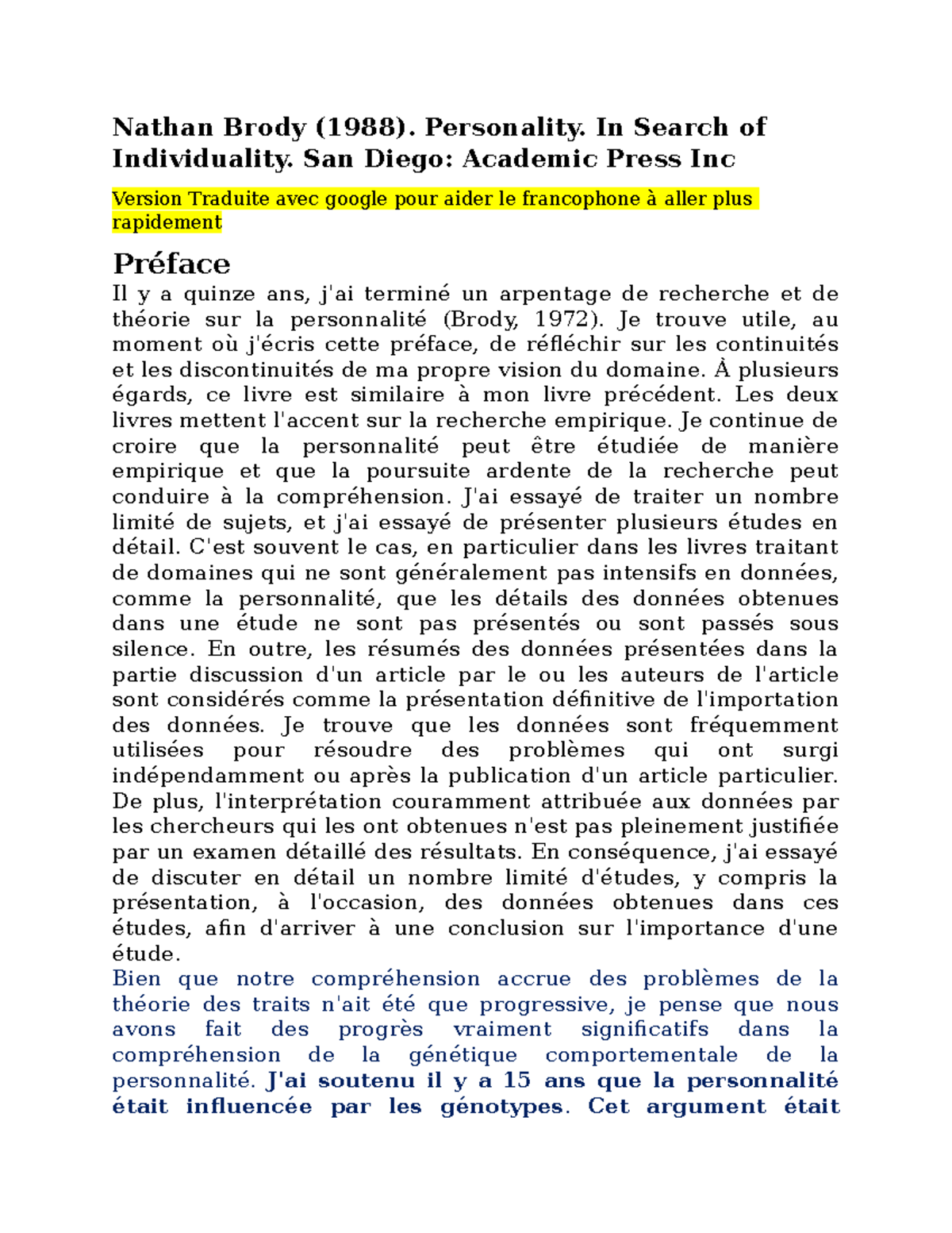 Nathan Brody Personnalité et recherche sur l'individualité livre ...
