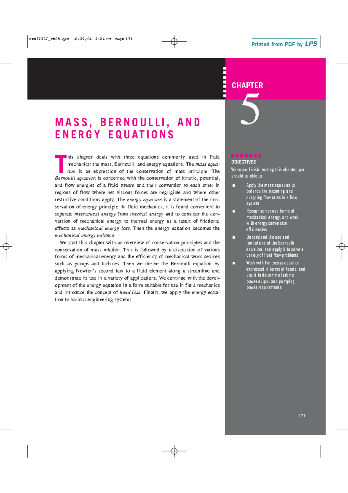 Chapter 5 - Nice study material - M A S S , B E R N O U L L I , A N D E N E R G Y E Q U AT I O N ...