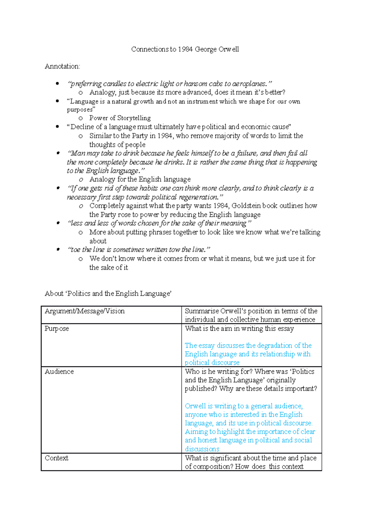 5a. Connections to 1984 George Orwell - Connections to 1984 George Orwell Annotation ...
