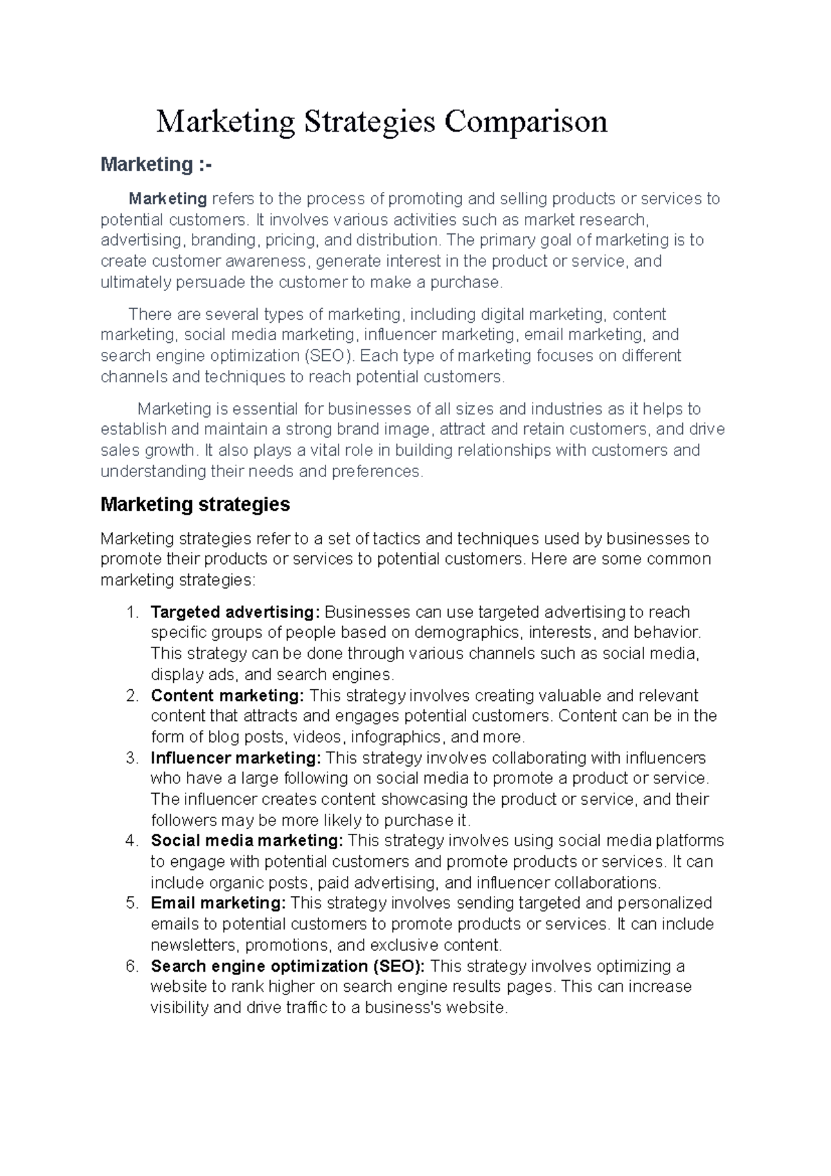 Marketing Strategies Comparison - Marketing Strategies Comparison ...