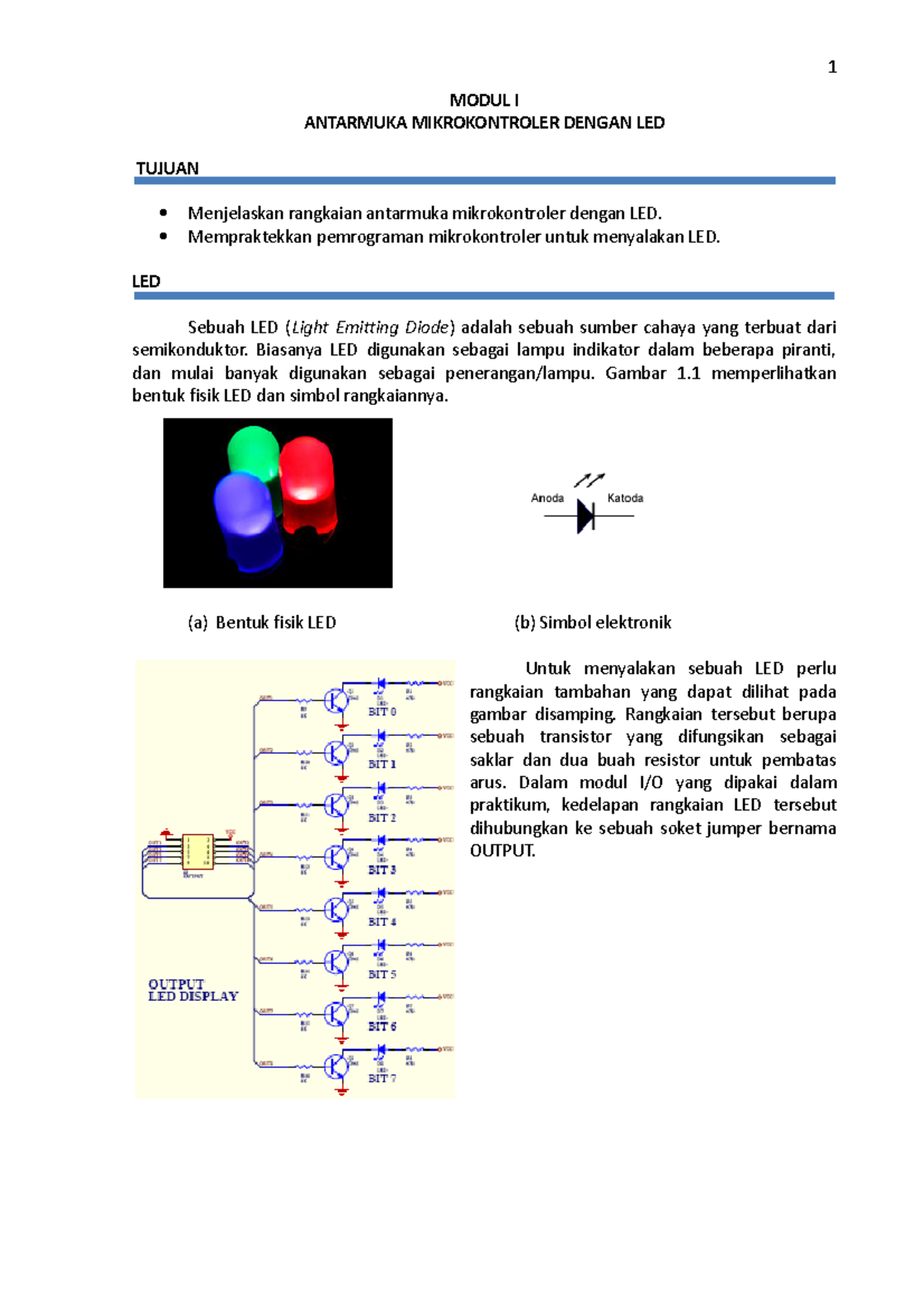 Modul 1 Antarmuka Mikrokontroler dengan LED - MODUL I ANTARMUKA MIKROKONTROLER DENGAN LED TUJUAN ...