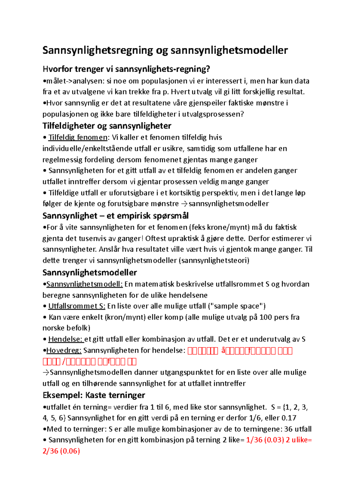Statistisk inferens - notater - Sannsynlighetsregning og ...