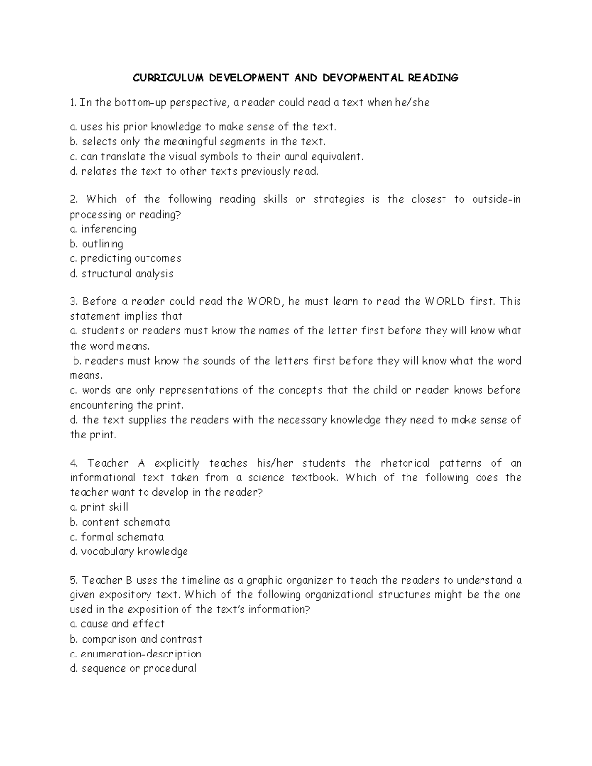 Curriculum Development AND Devopmental Reading - CURRICULUM DEVELOPMENT ...