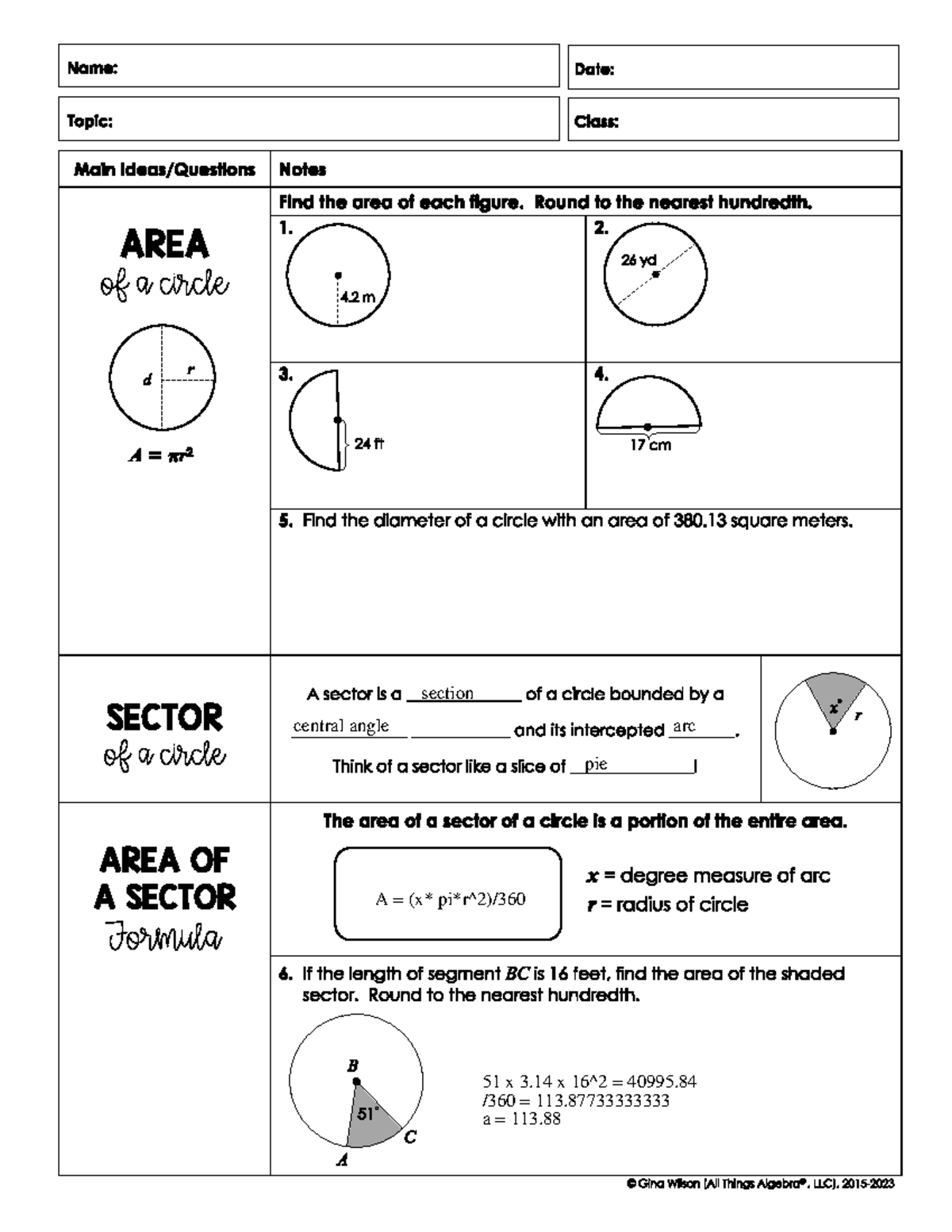 Brooklynn Searcy - Sector Areas - pie section central angle arc 51 x 3 ...