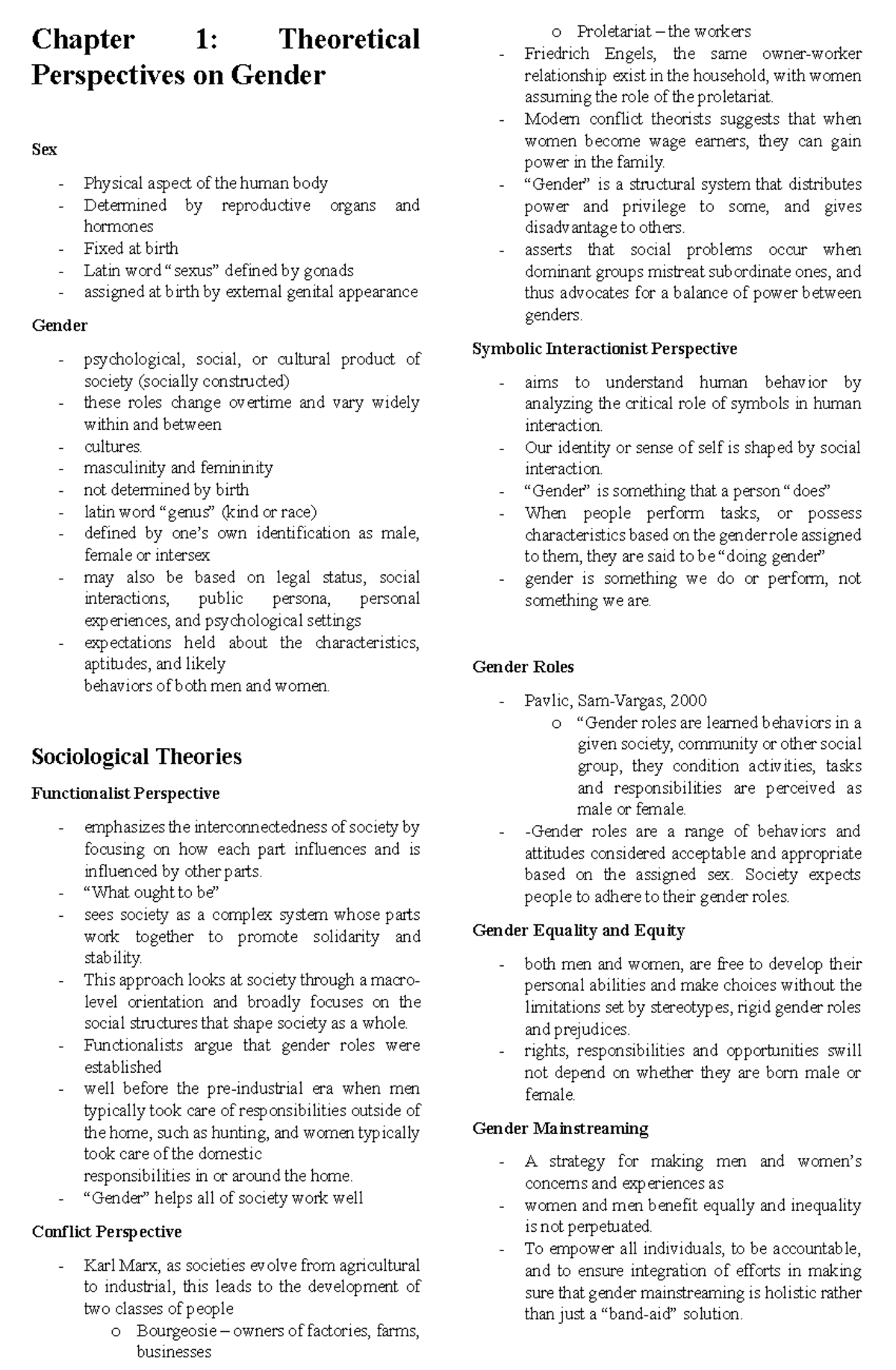 GNS Reviewer Midterms - Chapter 1: Theoretical Perspectives on Gender ...