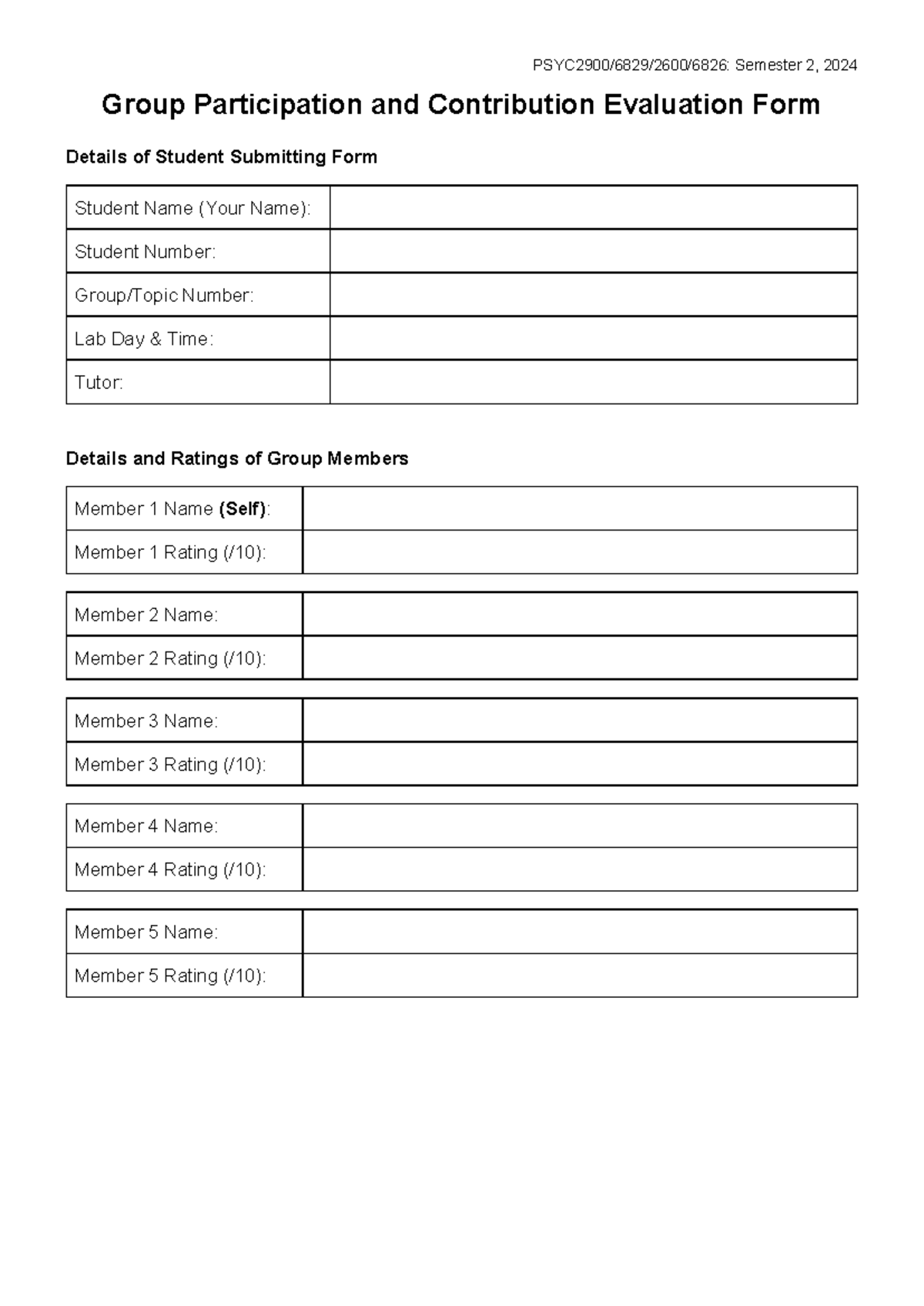 Group Participation and Contribution Evaluation copy - PSYC2900/6829 ...