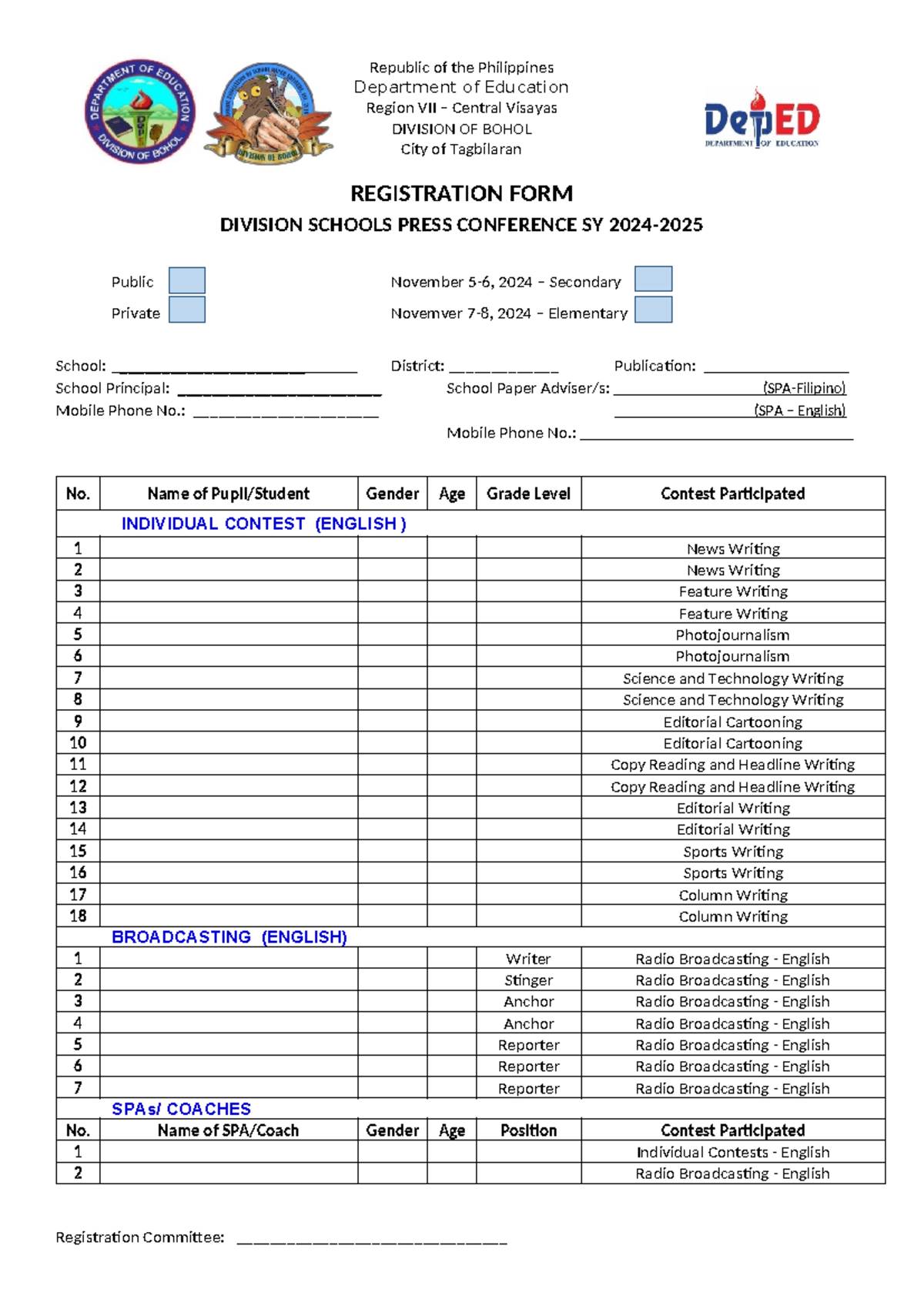 Registration-Form DSPC-2024 - Republic of the Philippines Department of ...