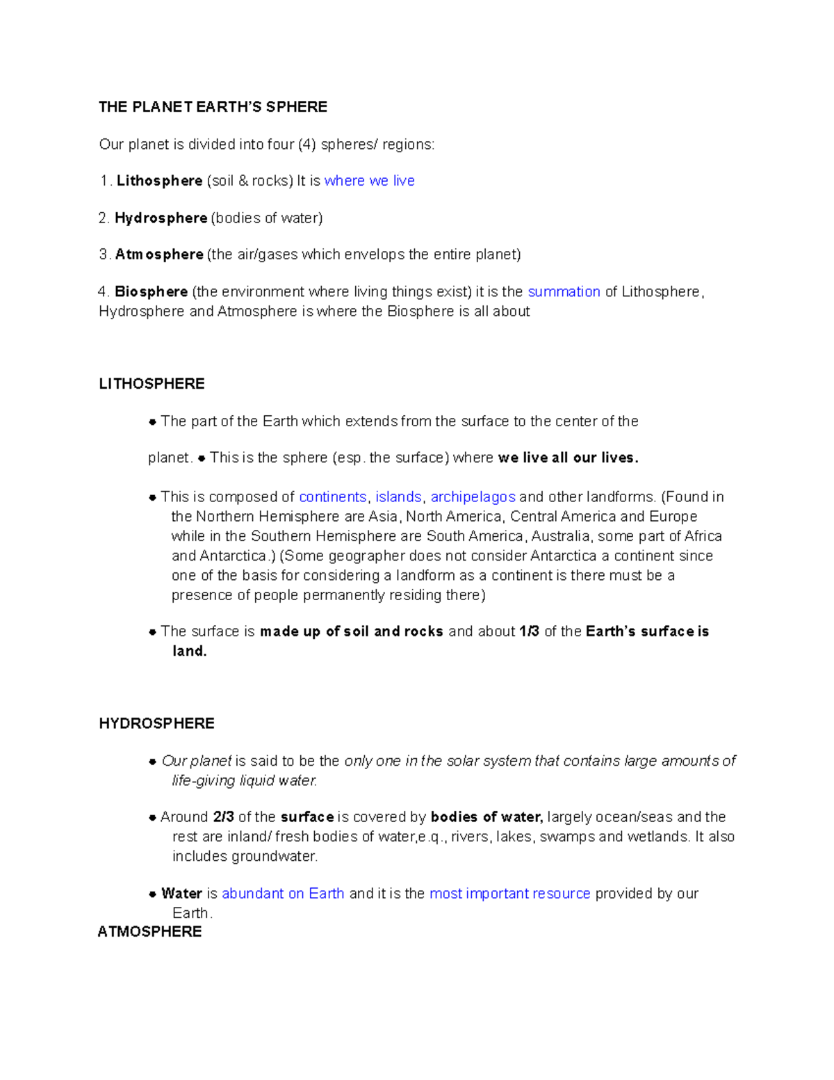 1 Earthscience Layers - THE PLANET EARTH’S SPHERE Our planet is divided ...