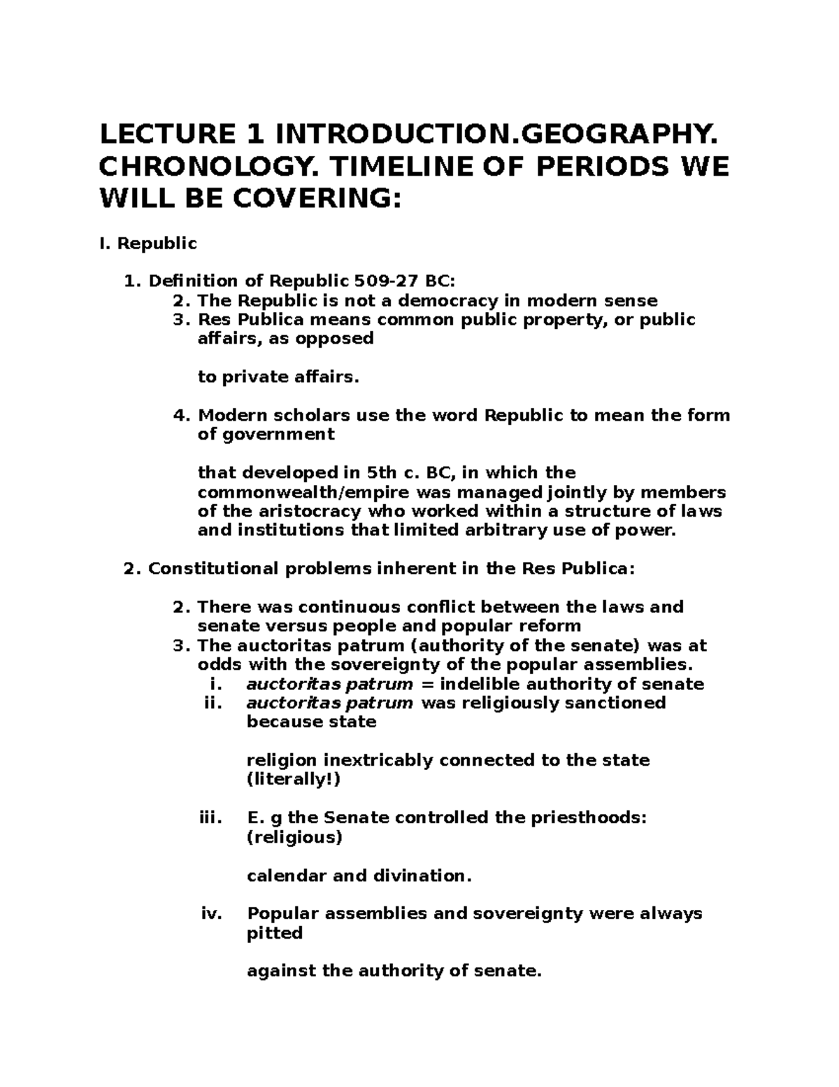 CLA2103 midterm notes - LECTURE 1 INTRODUCTION. CHRONOLOGY. TIMELINE OF ...