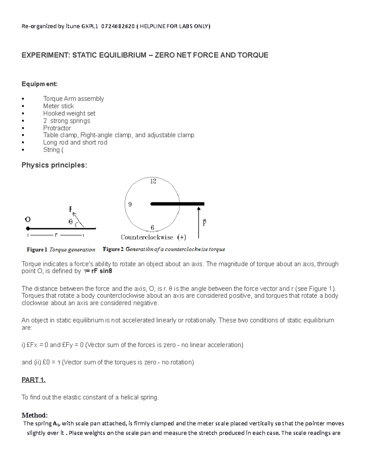 Torque Static Equlibrium - EXPERIMENT: STATIC EQUILIBRIUM – ZERO NET ...