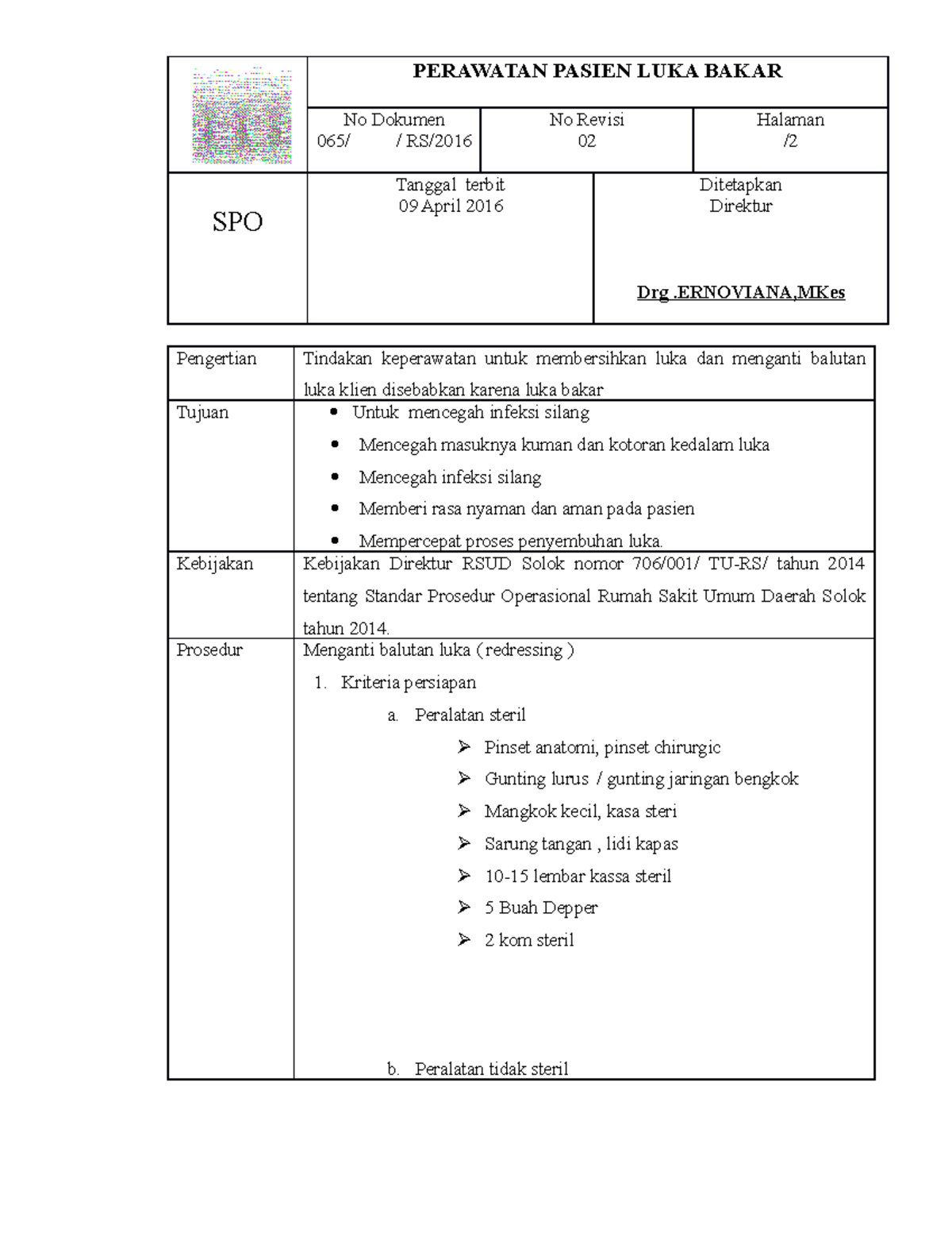 SPO Redresing Luka bakar Copy - Medicine (Kedokteran) - UNPAD - Studocu