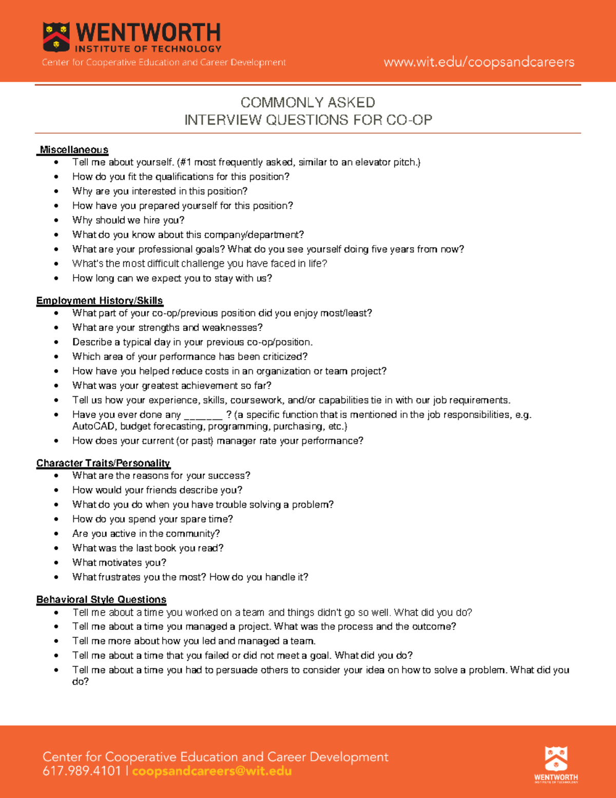 Commonly Asked Interview Questions Co op Version - COMMONLY ASKED ...