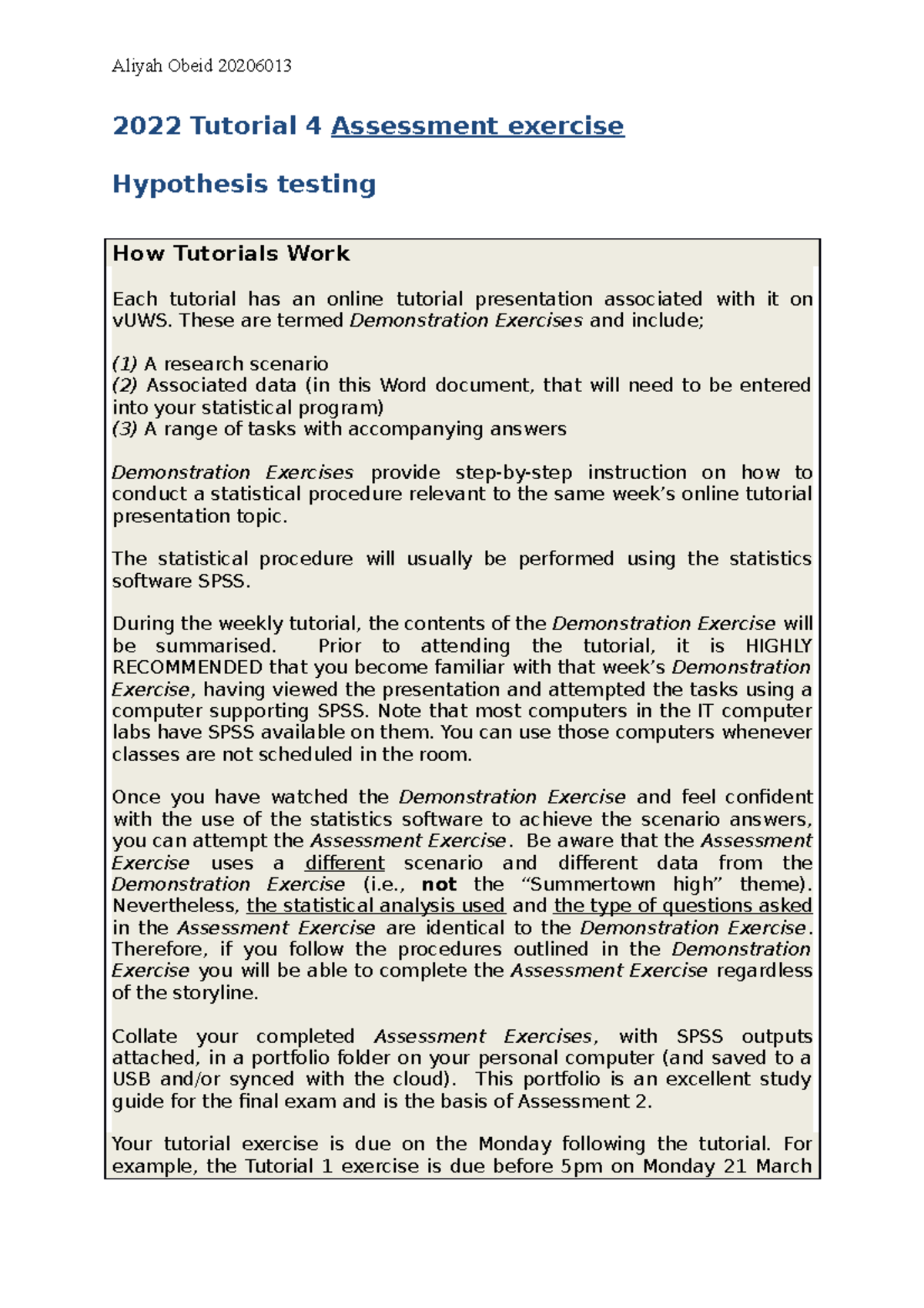 20206013 Tutorial 4 exercise - 2022 Tutorial 4 Assessment exercise ...