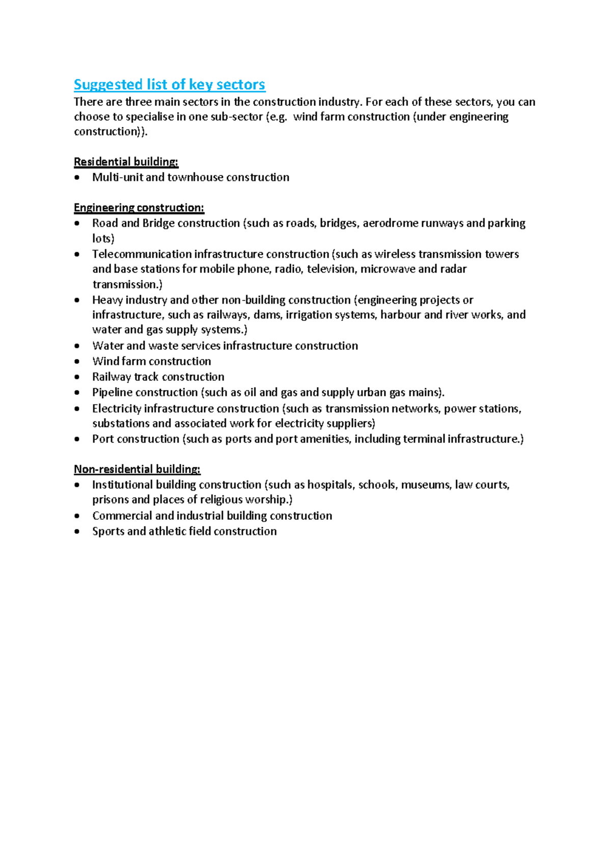 Suggested list of key sectors-1 - Suggested list of key sectors There ...