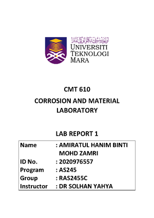 Experiment 2 CMT610 - CMT CORROSION AND MATERIAL LABORATORY LAB REPORT ...