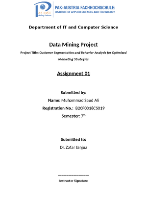 DM-Assignment 3-Muhammad Saud Ali - Department of IT and Computer Science Data Mining Project ...