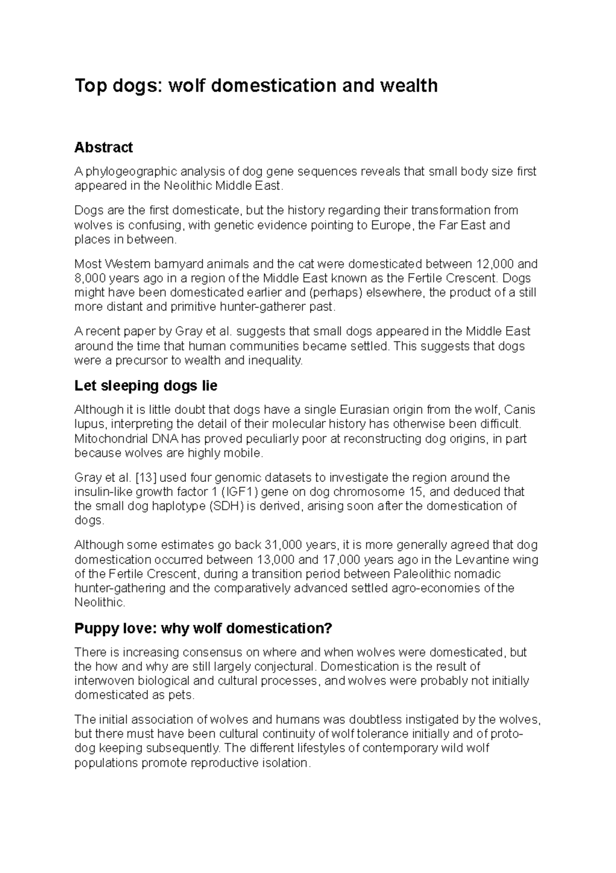 Top dogs wolf domestication and wealth - Top dogs: wolf domestication ...