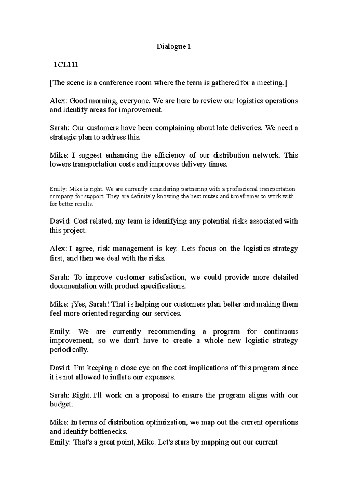 Diálogo inglés - Dialogue 1 1CL [The scene is a conference room where ...