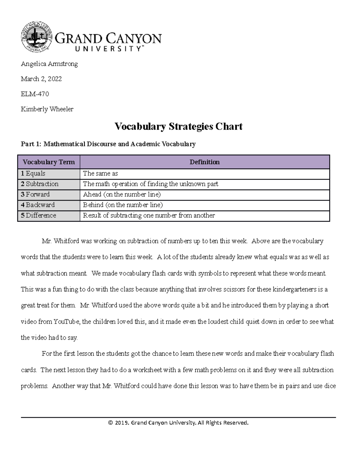 Vocabulary Strategies Chart Topic 4 AArmstrong - ELM-470 - GCU - Studocu