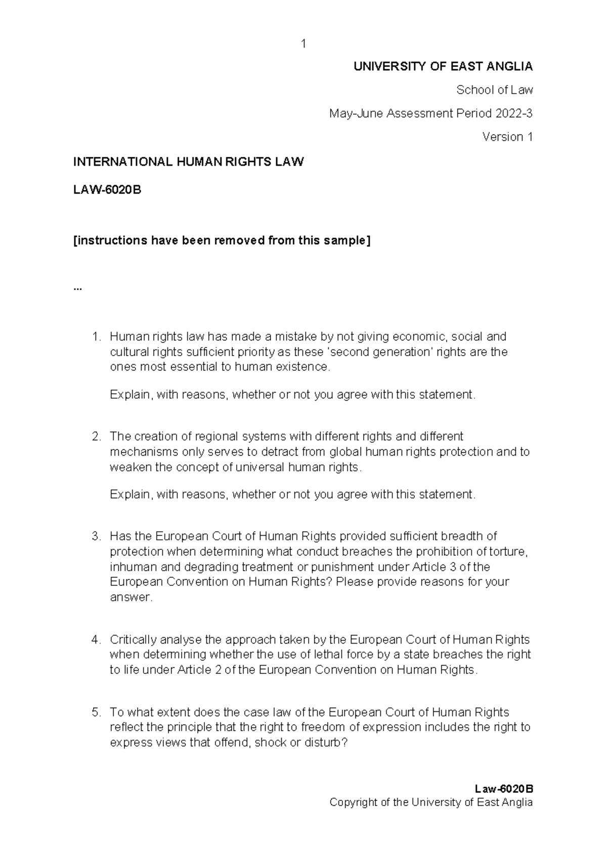 2022-23 exam paper - practice exam - 1 UNIVERSITY OF EAST ANGLIA School ...