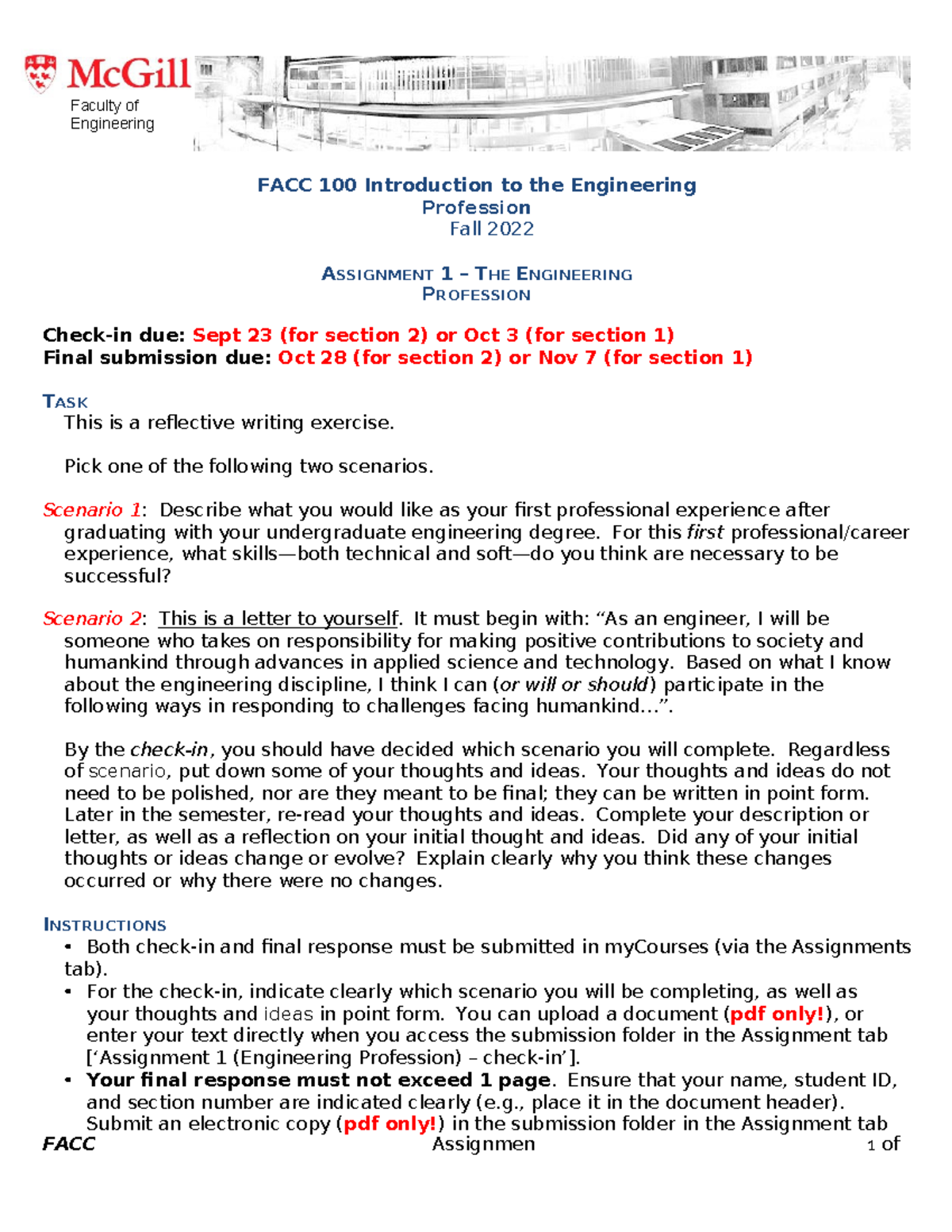 FACC 100 Assignment 1 Engineering Profession - Faculty of Engineering ...