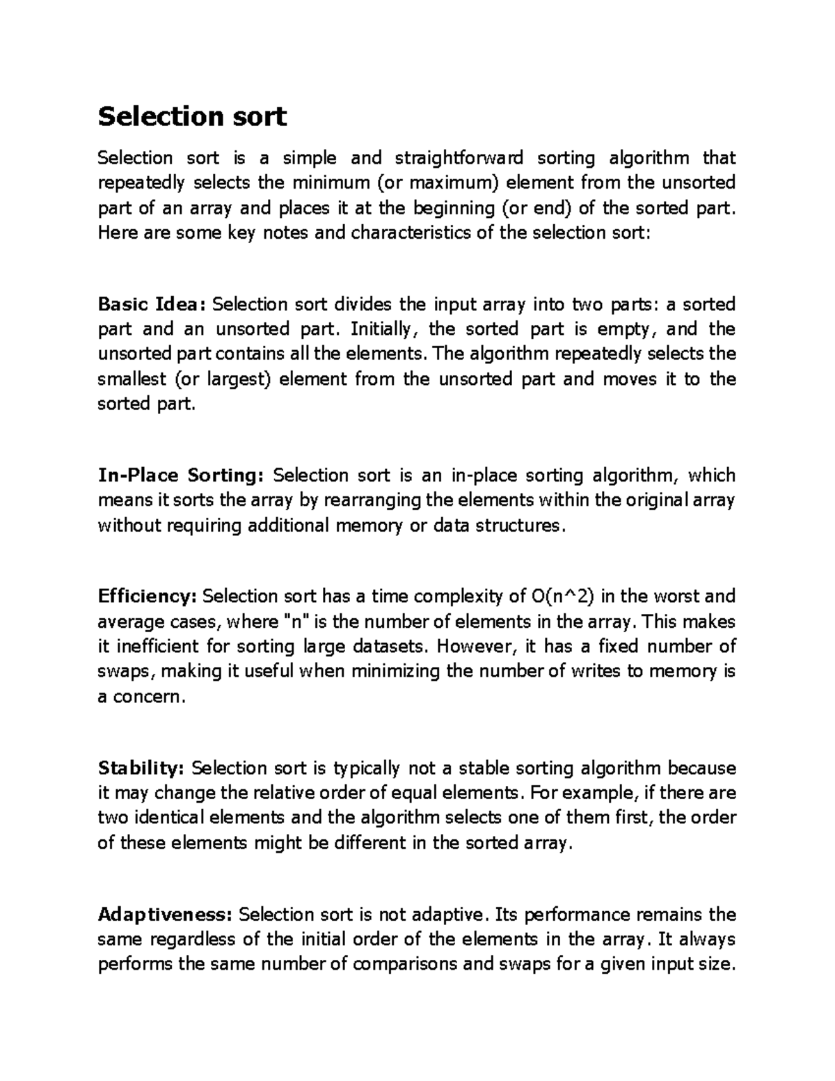Data Structure Sorting Algorithm Selection Sort Selection Sort Is A