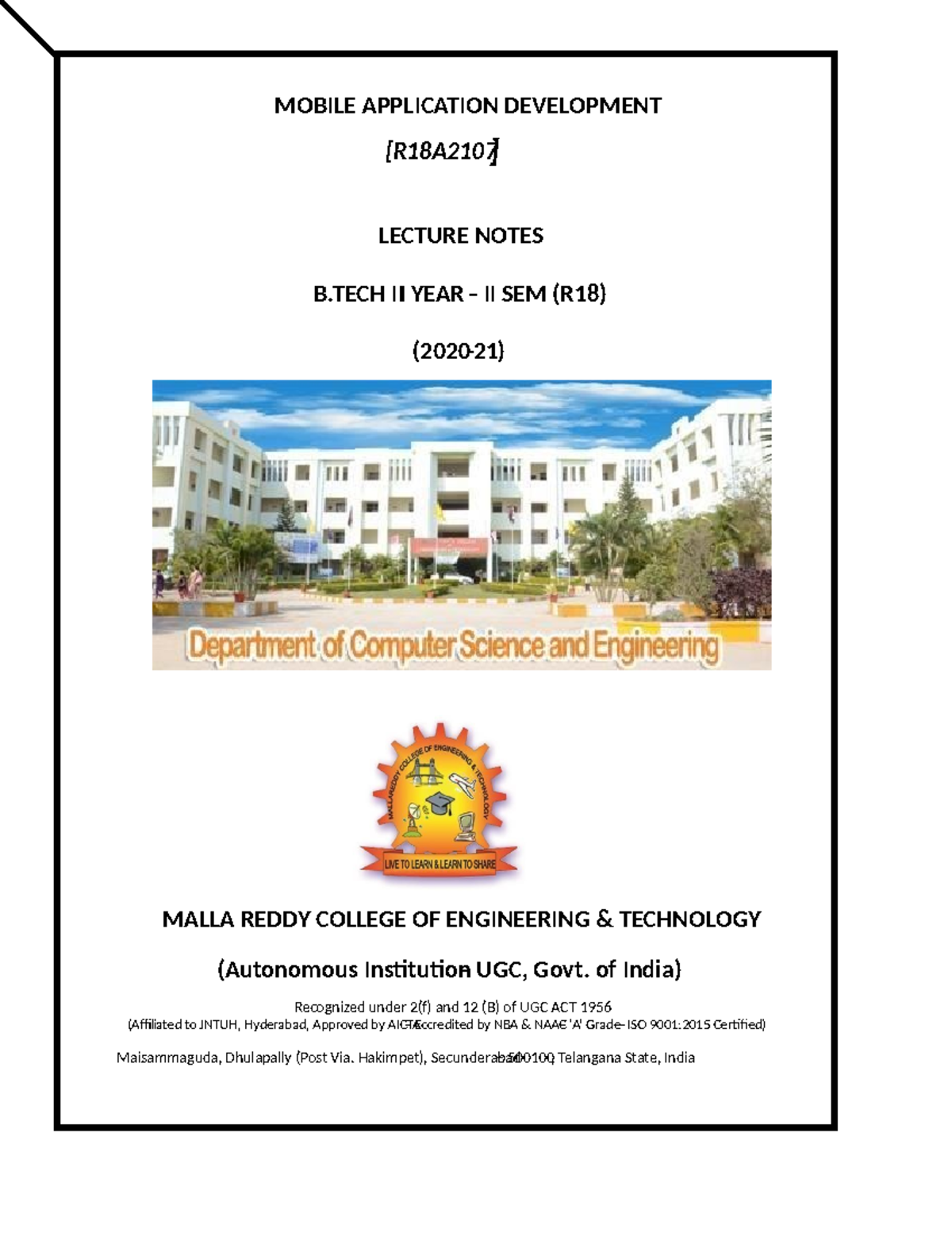 MAD by Prof.noman uos - MOBILE APPLICATION DEVELOPMENT [R18A2107 ...