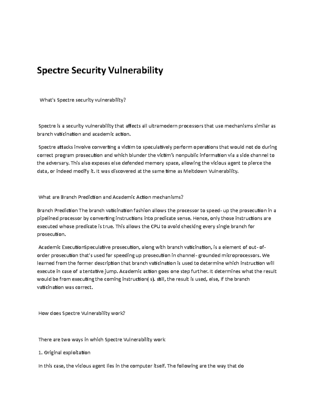 Spectre Security Vulnerability - Spectre Security Vulnerability What's Spectre security - Studocu