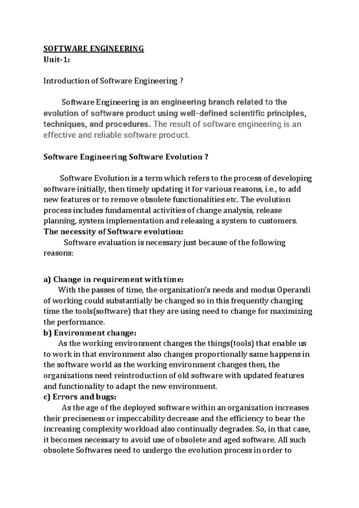 Software Engineering Software Engineering Unit 1 Introduction Of Software Engineering 