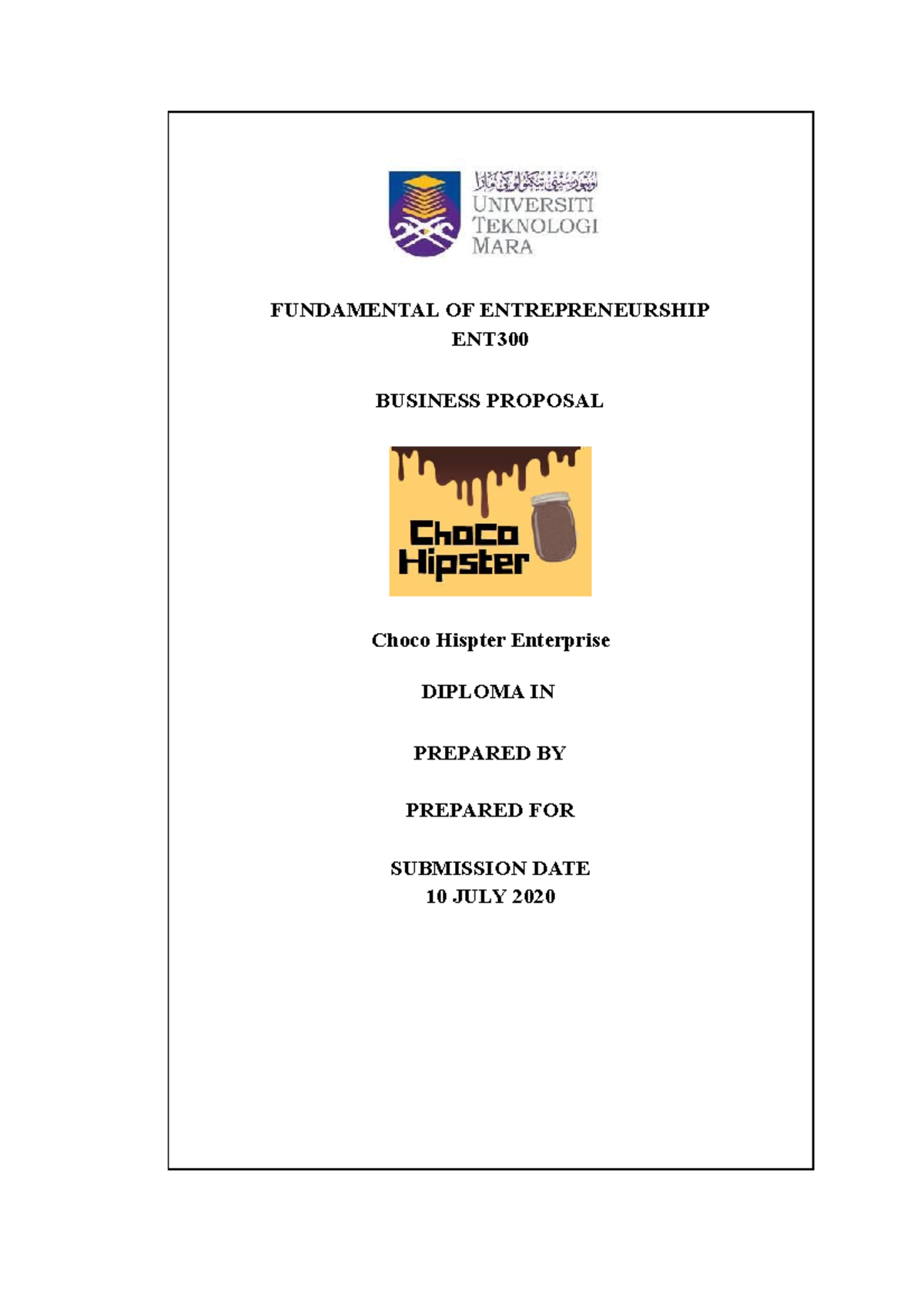 Admin plan ENT300 Business PLAN OF Choco Hipster - Fundamentals of ...