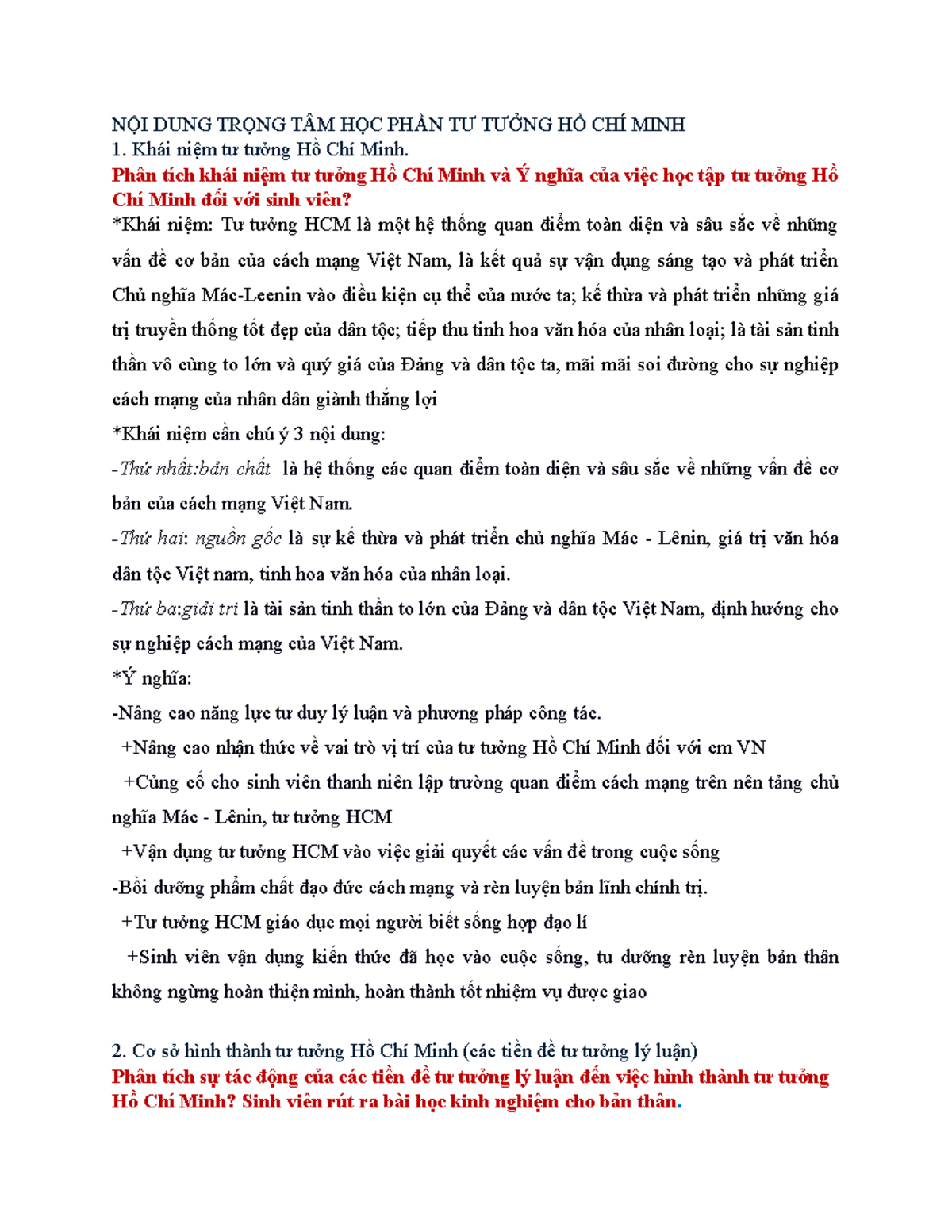 Giới hạn ôn tập - tai lieu - NỘI DUNG TRỌNG TÂM HỌC PHẦN TƯ TƯỞNG HỒ ...