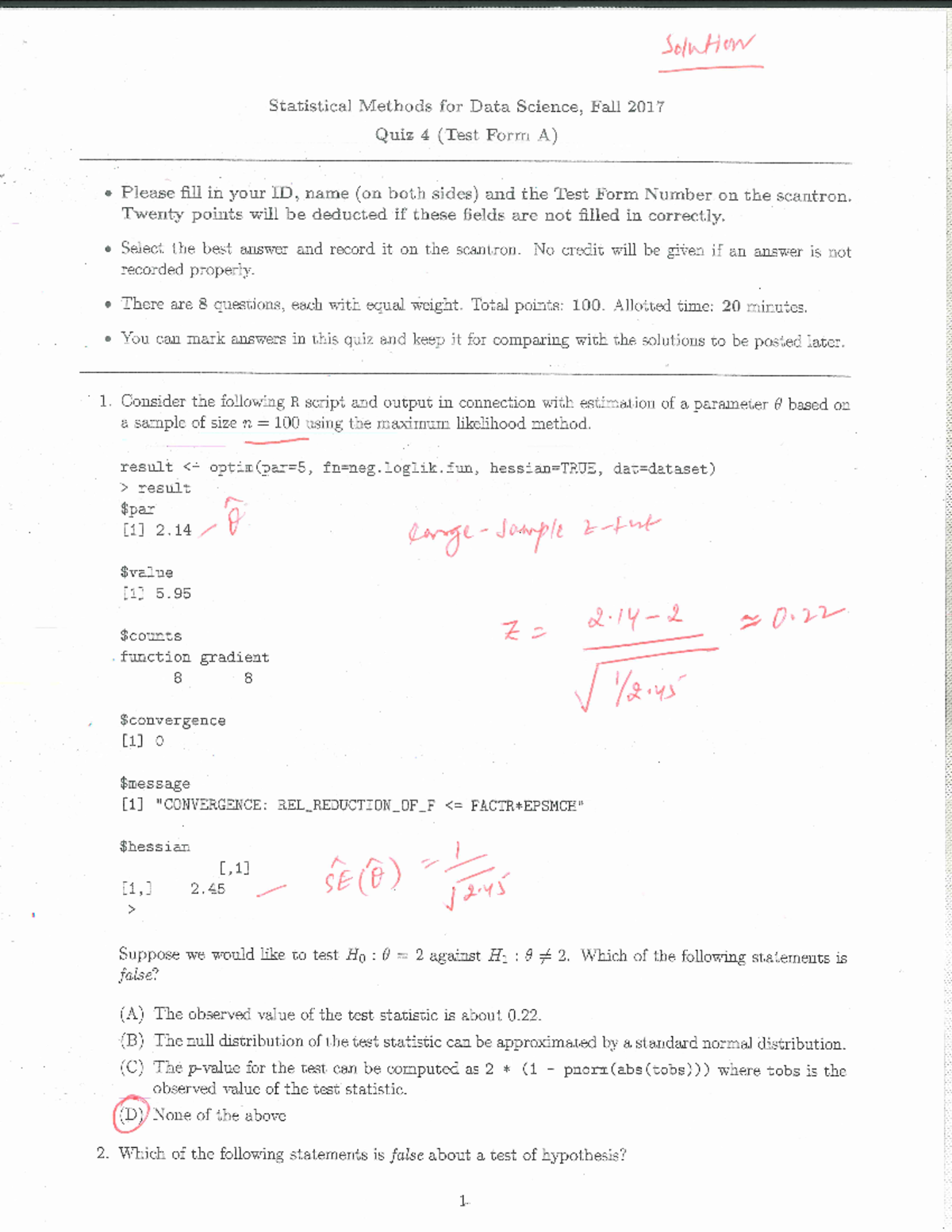 Quiz 4 solution - material - STAT 4352 - Studocu